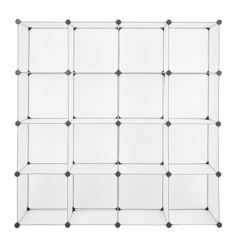 VINGLI 16 Cube Storage, Cubes Organizer Shelves Plastic Closet Cabinet, DIY Modular Book Shelf Storage Cube Organizer w/Hammer for Bedroom Living Room Office - Translucent White