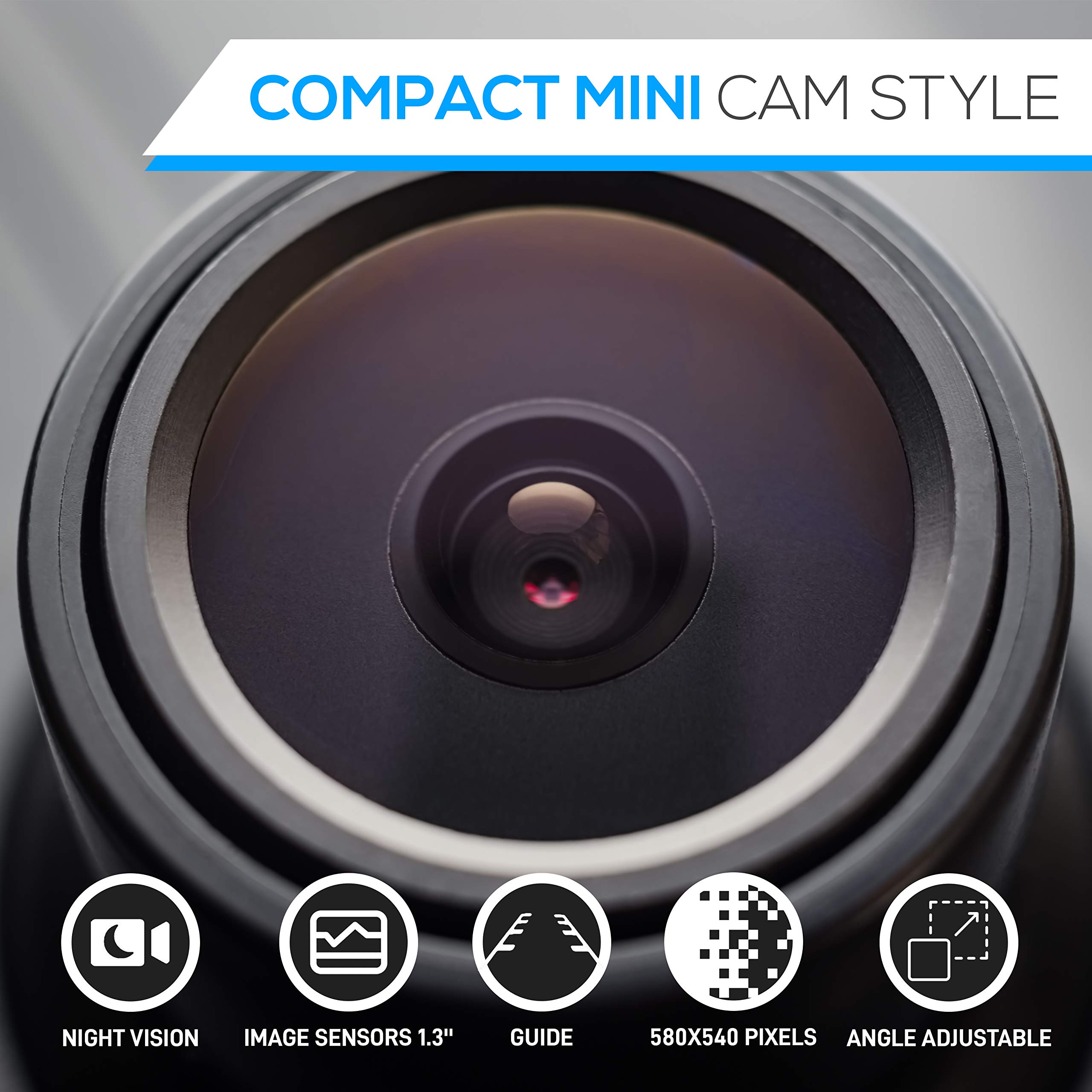 Universal Mount Front Rear Camera - Marine Grade Waterproof Built-in Distance Scale Lines Backup Parking/Reverse Assist Cam w/ Night Vision LED Lights 420 TVL Resolution & RCA Output - Pyle PLCM38FRV,Black