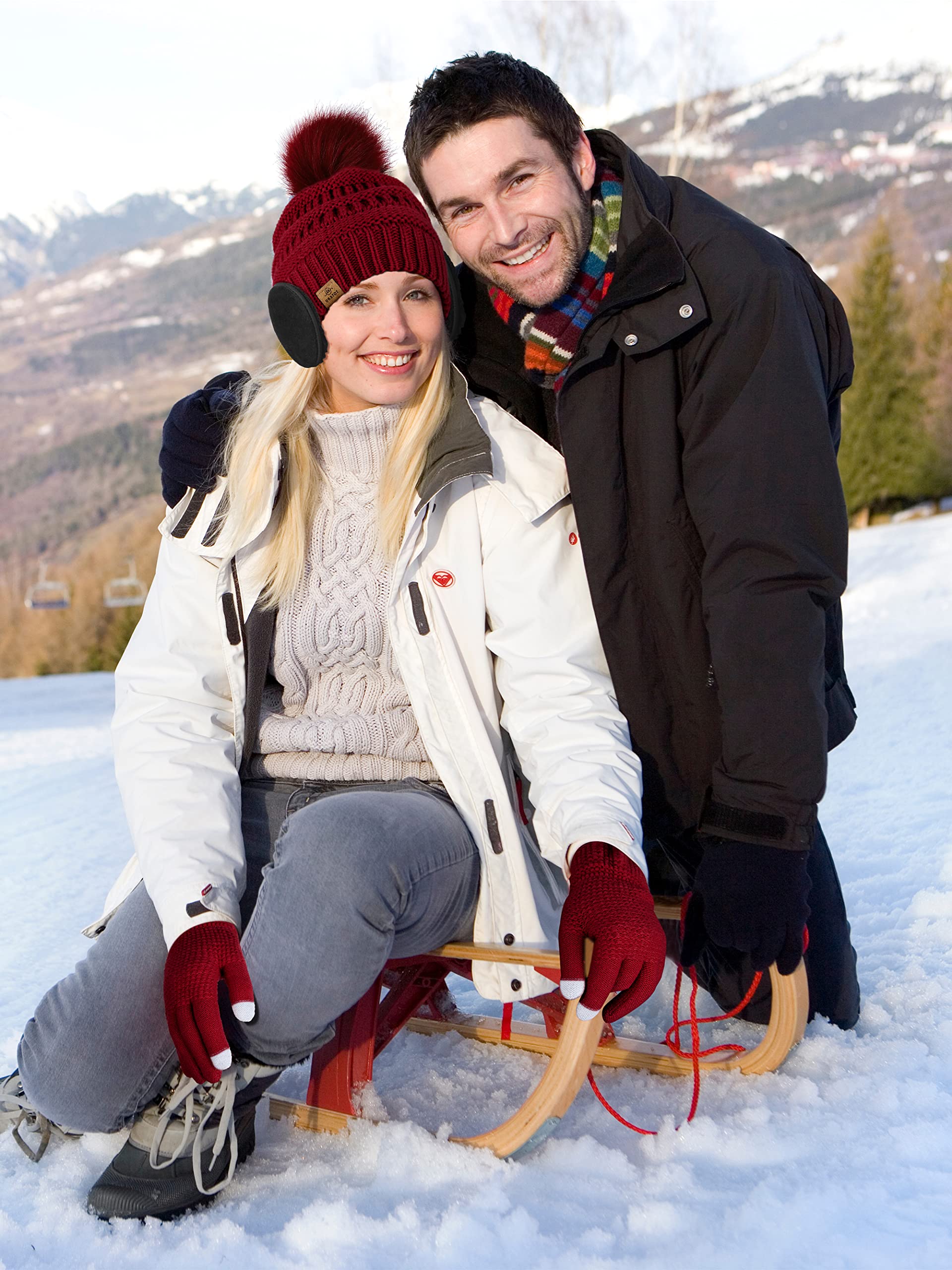 URATOT Beanie Hat Scarf Gloves 4 in 1 Winter Set Knitted Scarf Hat Touch Screen Gloves and Winter Ear Warmer for Unisex