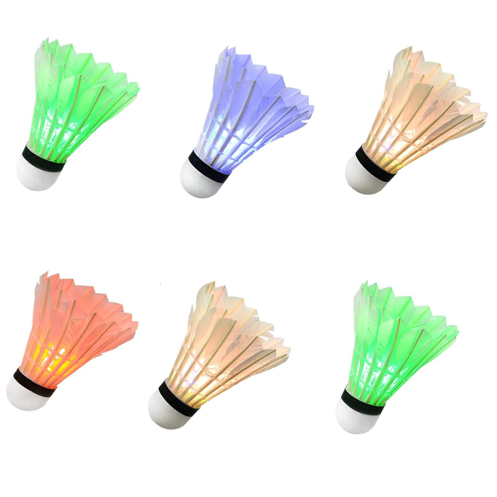 YYZP 6-Pack LED Badminton Shuttlecocks, Badminton Birdies Glow in The Dark Birdie Badminton Set for Outdoor/Indoor Lighting Sport Activities Game