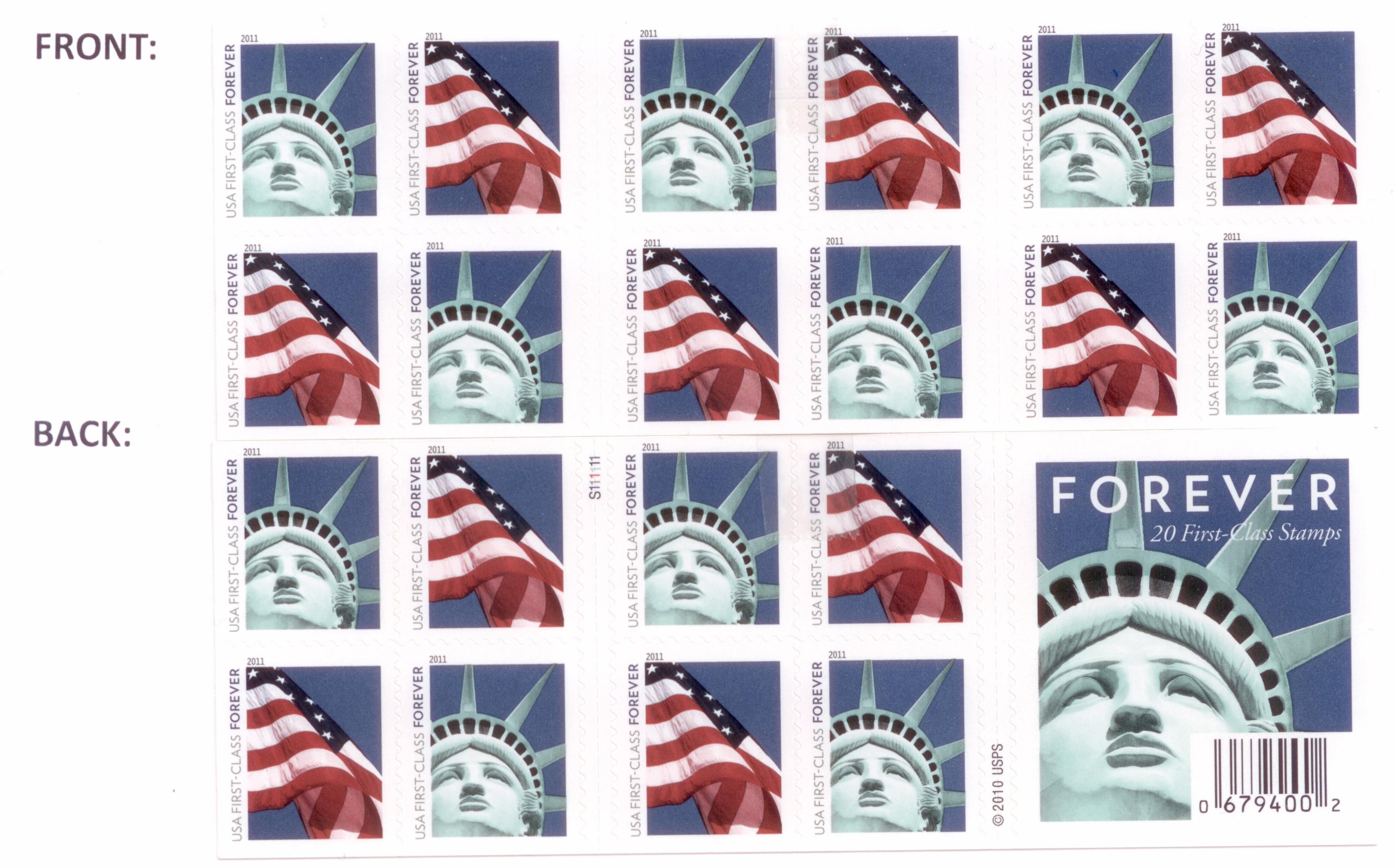 USPS Forever Stamps Lady Liberty and U.S. Flag Booklet of 20