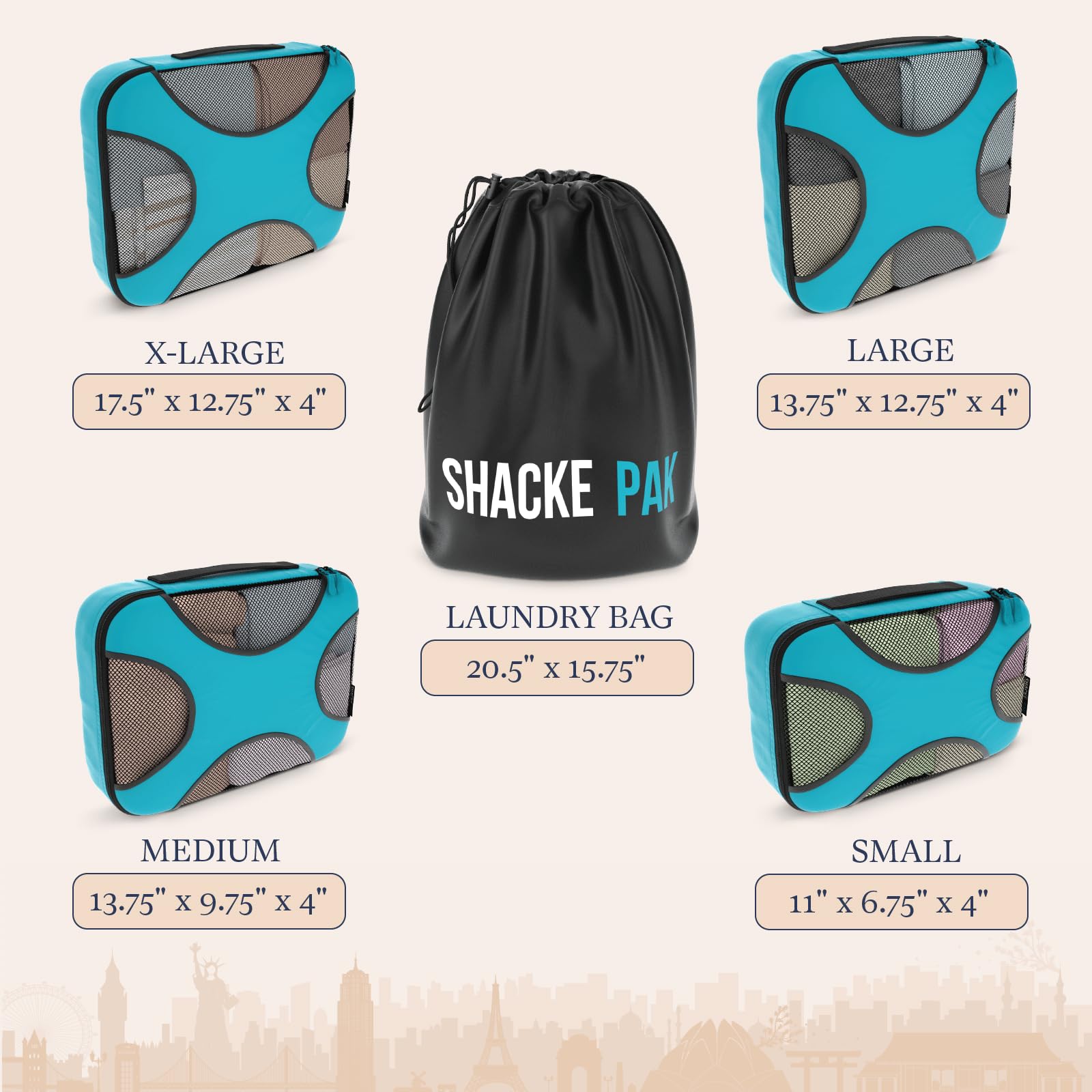 Shacke 5 Set Packing Cubes for Travel Lightweight Luggage Organizer (Aqua Teal)