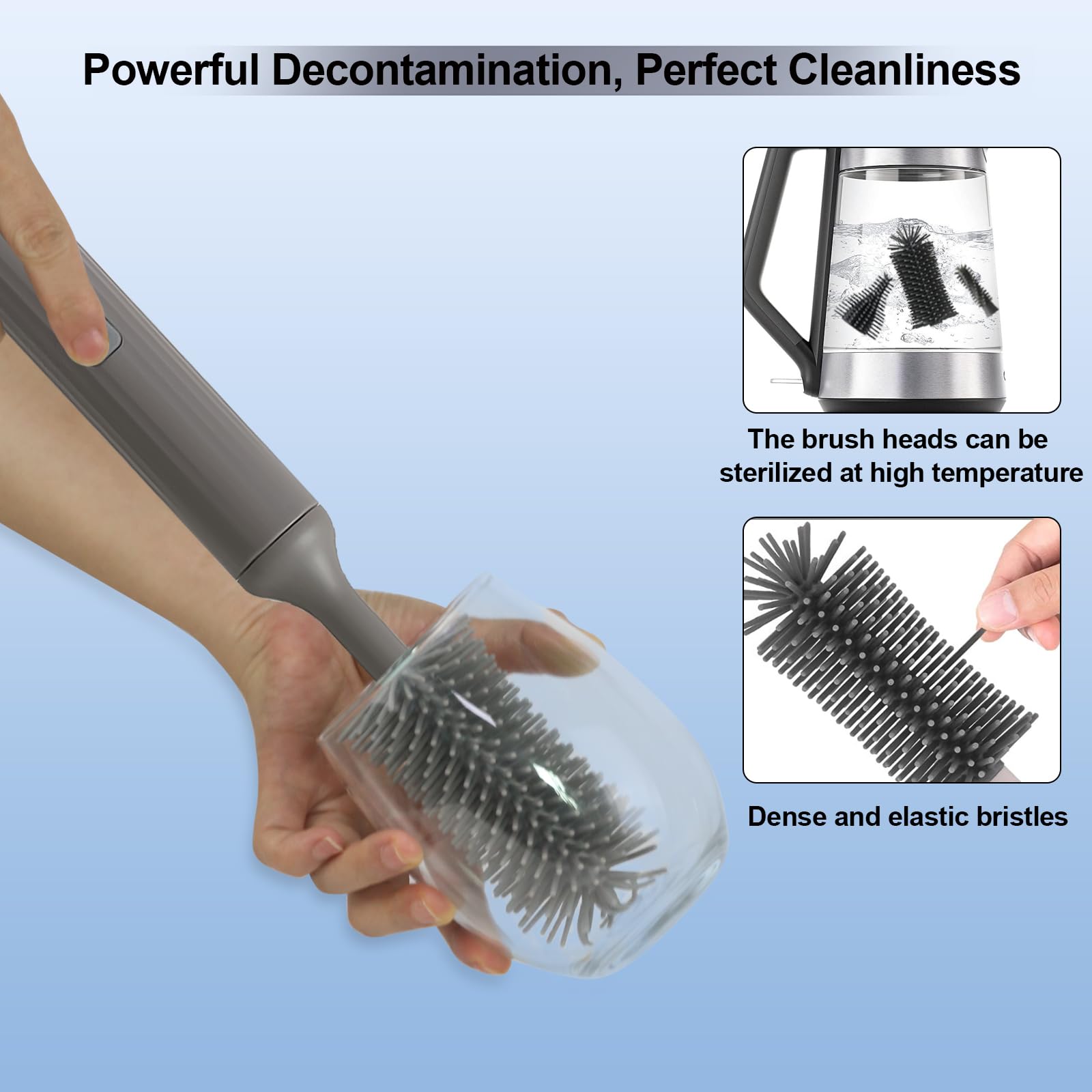 winforhour Electric Baby Bottle Brush with Electric Bottle Cleaner Set and Straw Brush,Suitable for Kitchen Brush and Baby Bottles,USB Rechargeable(Grey)