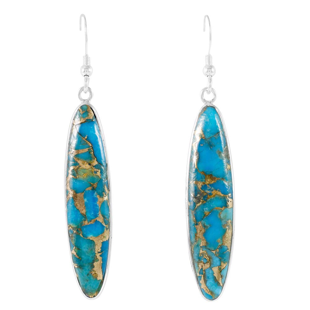 Turquoise Earrings 925 Sterling Silver & Genuine Turquoise (Teal/Matrix Turquoise)