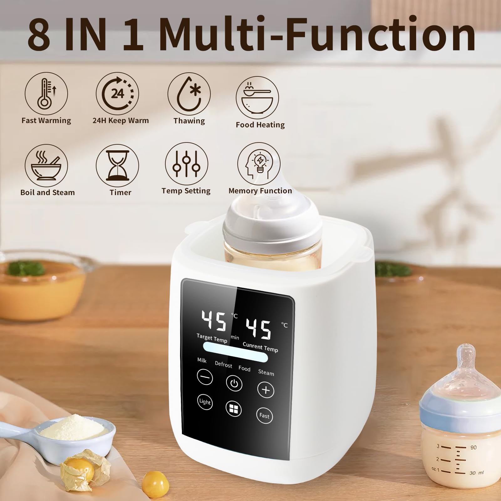 Zihanrm Bottle Warmer, 6-in-1 Fast Baby Milk Warmer with Timer for Breastmilk or Formula, Accurate Temperature Control and Automatic Shut-Off, Multifunctional Bottle Warmer for Breastmilk or Formula