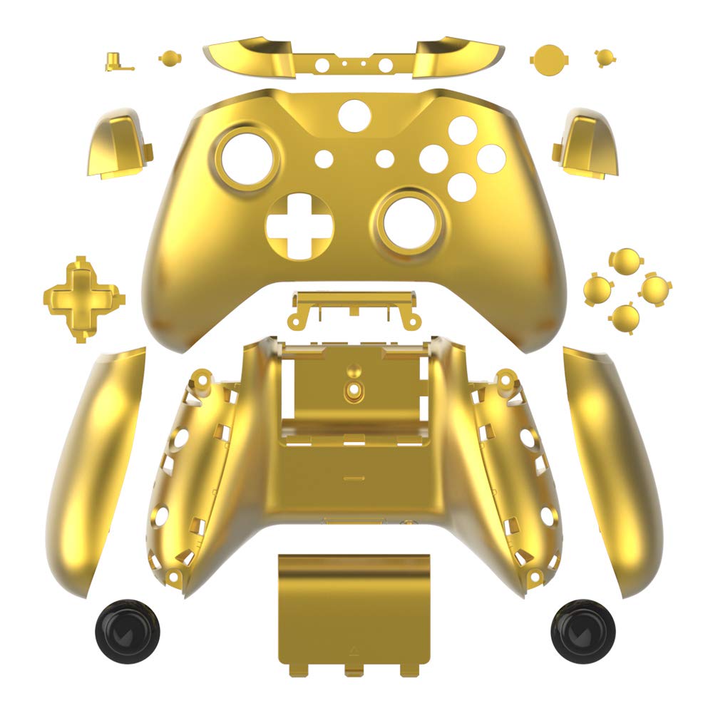 WPS Chrome color Case Housing Full Shell Set Faceplates + ABXY Buttons + RB LB Bumpers + Right/Left Rails for Xbox One S Slim (3.5 mm Headphone Jack) Controllers (Chrome Gold) for 1807 version