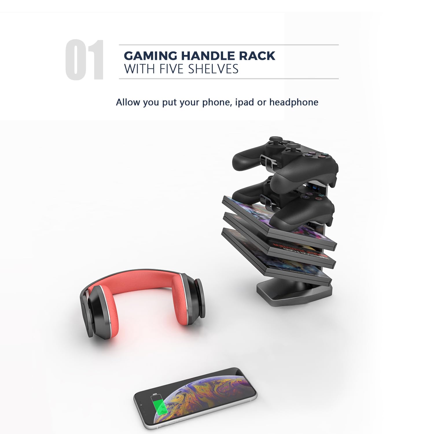 VITESSE Ergonomic Gaming Desk, T Shaped Office PC Computer Desk with Desk Mouse Pad, Gamer Tables with Gaming Handle Rack, Cup Holder Headphone Hook