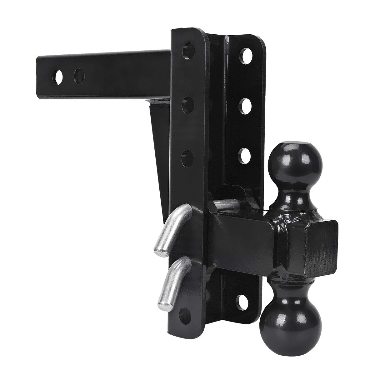 YITAMOTOR Adjustable Trailer Hitch Ball Mount, Fits 2’’ Receiver, 8’’ Drop/Rise with 2’’ & 2 5/16’’ Dual Balls, 10,000 lbs Capacity (2’’ Shank, Black Powder Coated Steel)