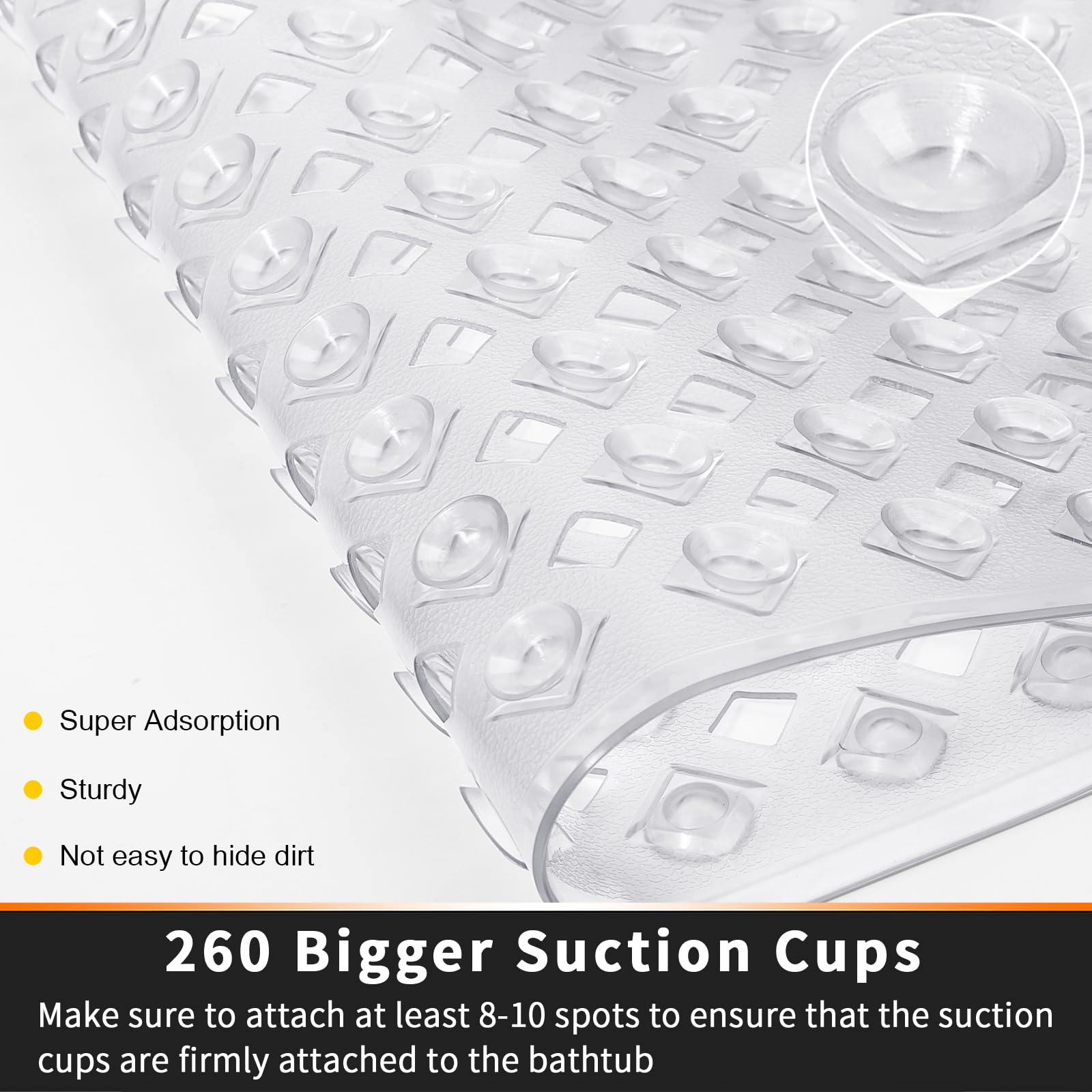 Yimobra Original Bath Tub and Shower Mat 27.5 X 15.5 Inches, Non-Slip with Drain Holes, Suction Cups, Machine Washable, Phthalate Free, No Latex, No BPA, Clear