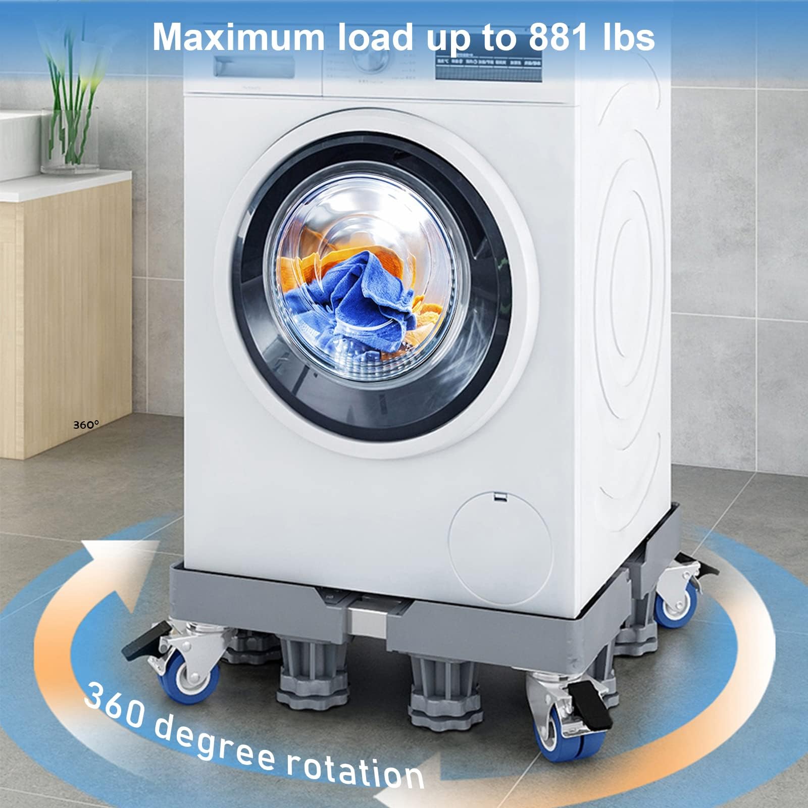 ShanSon Mini Fridge Stand Mobile Base With 4 Locking Refrigerator Wheels And 8 Strong Feet For Washer Dryer Washing Machine Stand Pedestal, Refrigerator Stand, Adjustable Appliance Dolly Square