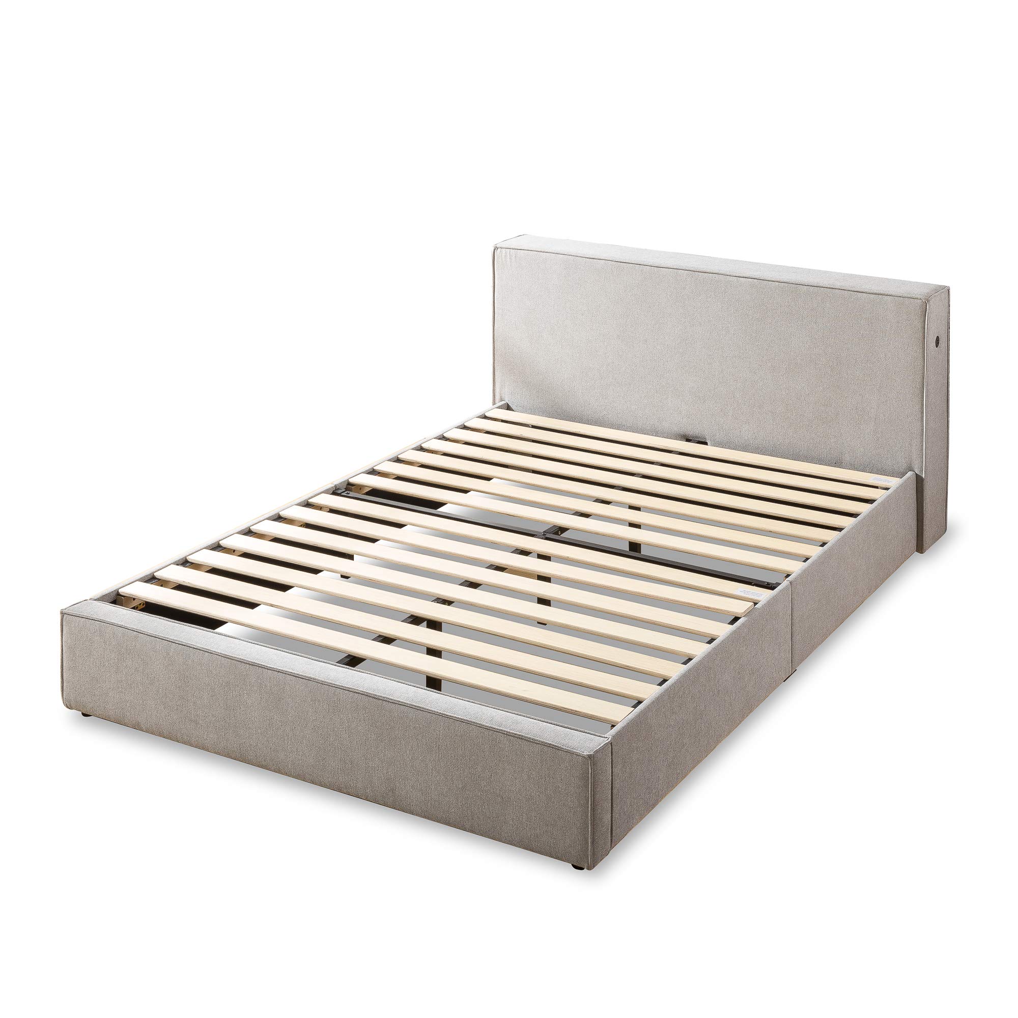 ZINUS Finley Upholstered Platform Bed Frame with Headboard Shelf / USB Ports Included / Wood Slat Support / No Box Spring Needed / Easy Assembly, Full
