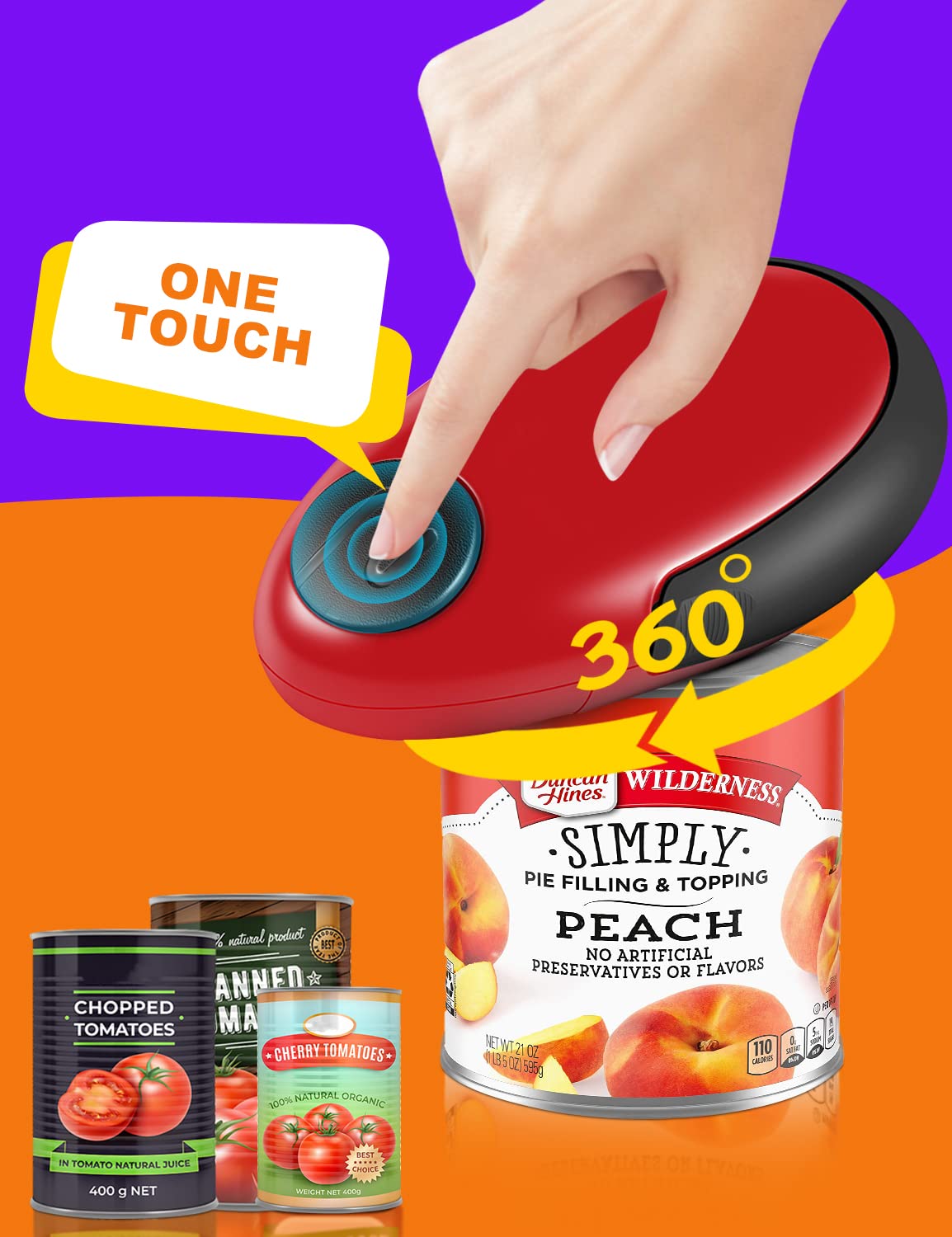 Vadaap One-Touch Electric Can Opener Opens Almost All Can Sizes, Smooth Edge Automatic Can Opener, Kitchen Utensils for Housewives, Seniors and Arthritis Sufferers, Best Gift for Women, MINI Red-1