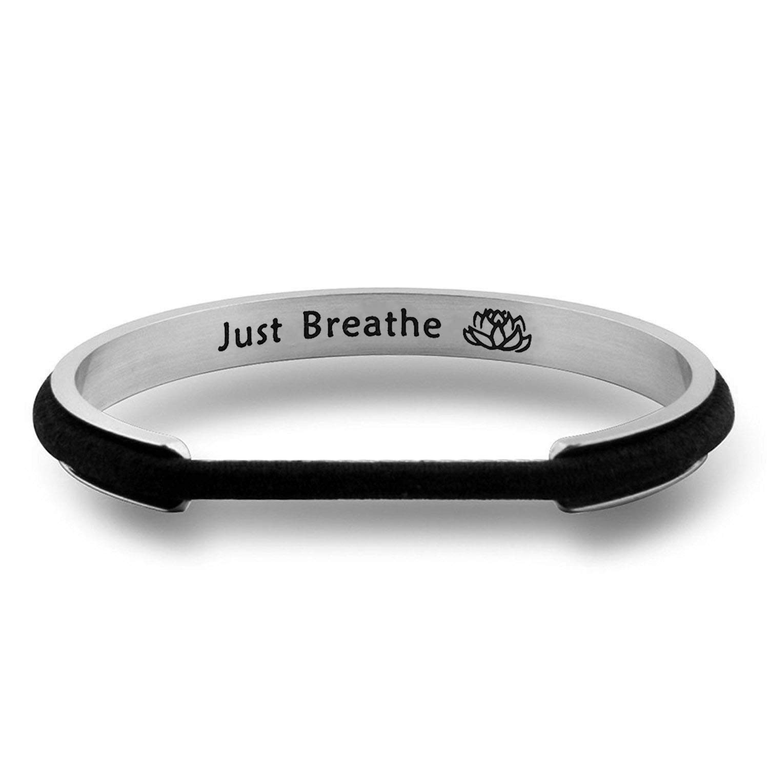 WUSUANED Breathe Hair Tie Deep Grooved Cuff Bracelet Lotus Flower Yoga Sign Jewelry Gift for Women Girls