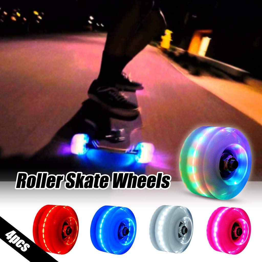 YJYdadaS Roller Skate Wheels, PU Wear-Resistant Wheels Transparent Flashing Universal Wheels Double-Row Roller Skates Accessories 4PC (Blue)