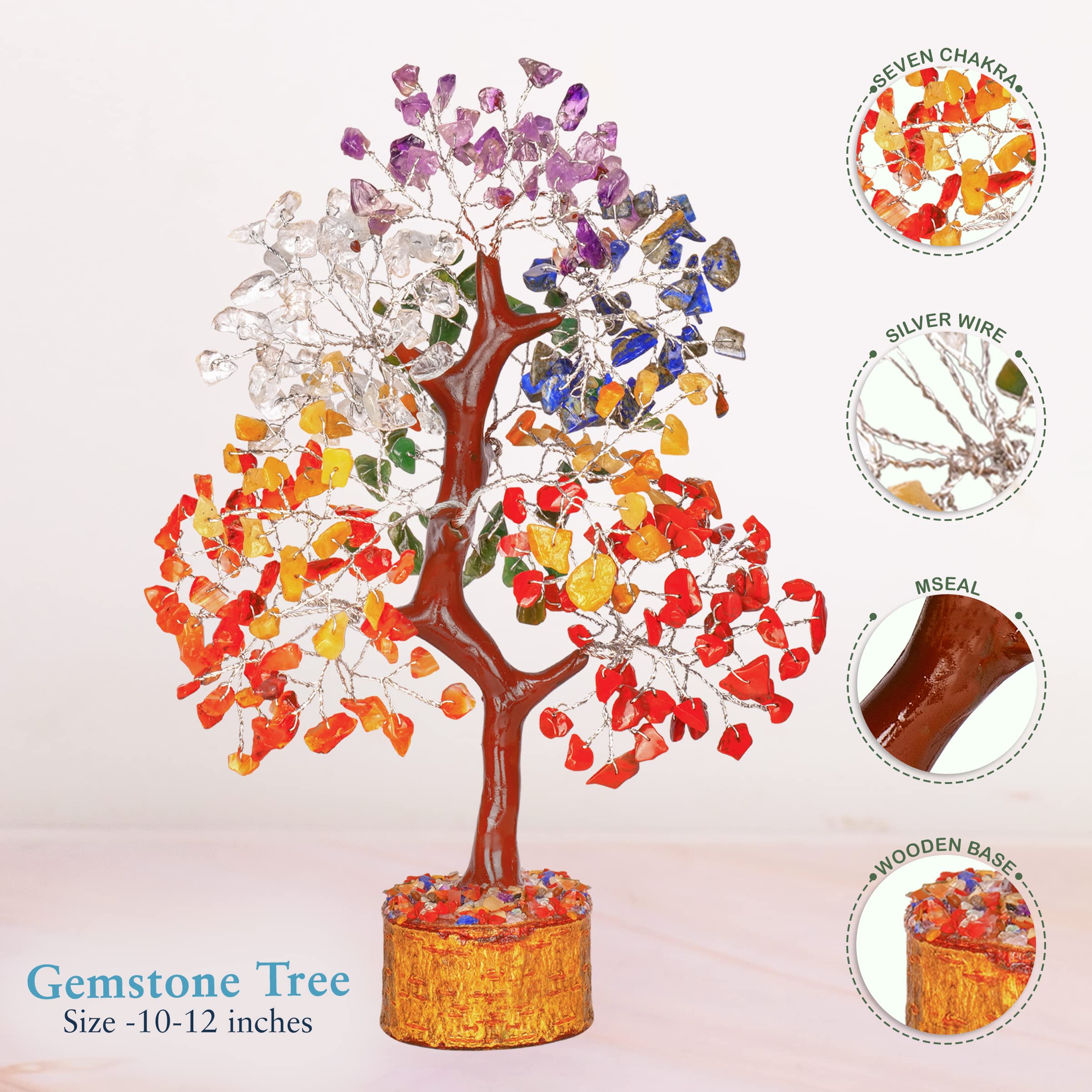YATHABI Seven Chakra Tree - Crystal Tree for Positive Energy - Crystals and Healing Stones - Chakra Tree - Gem Tree - Crystal Bonsai Tree - Crystal Decor - Crystal Tree