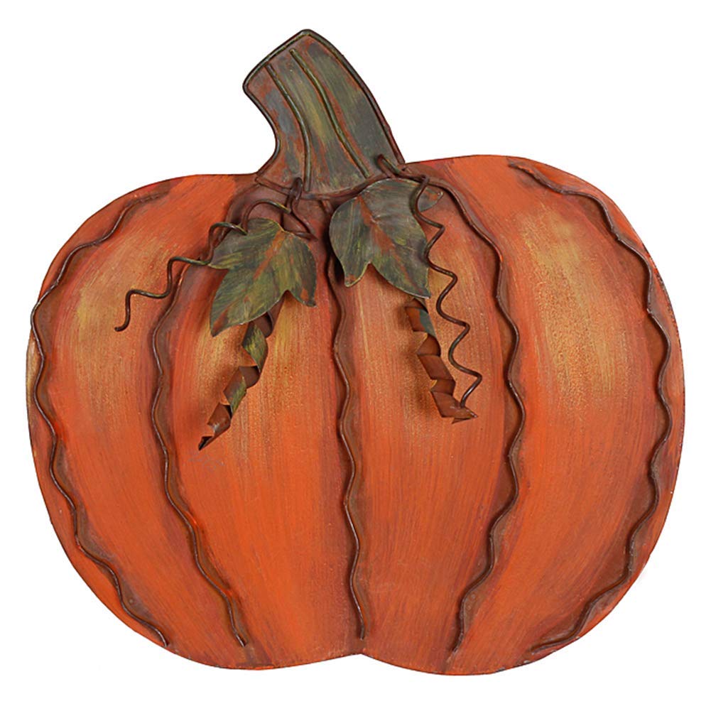 WHY Decor Metal Flat Pumpkin Decor Standing White Pumpkin Indoor Outdoor Autumn Fall Thanksgiving Harvest Halloween Home Decor for Yard Garden 19" H