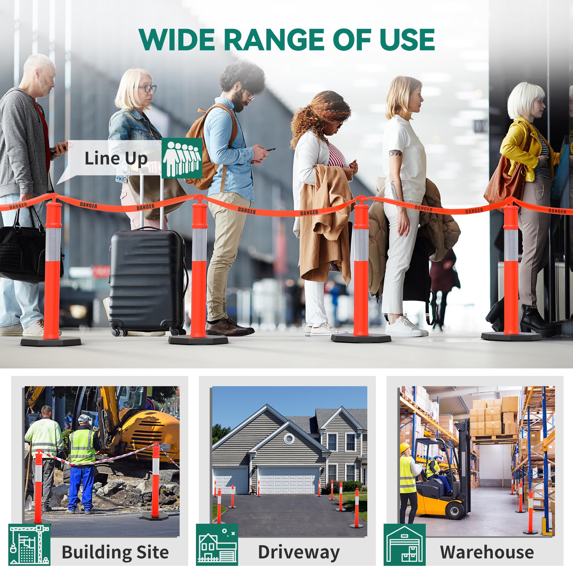 YITAHOME 45 inch Delineator Post with Base, 6 PACK Traffic Delineator Posts