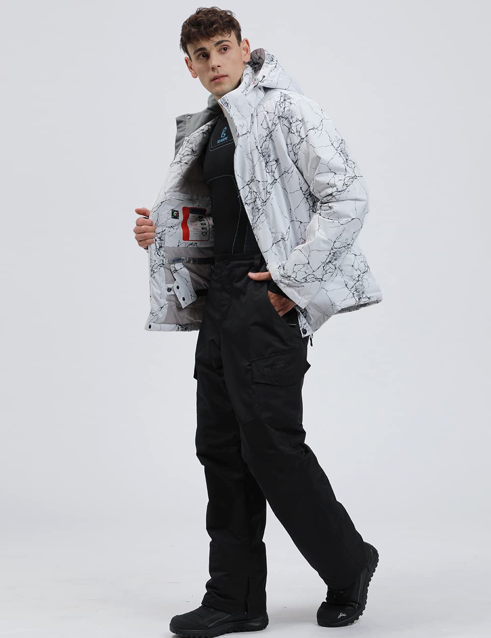 YEEFINE Men's Ski Suit Waterproof Snowsuit Winter Ski Jacket and Pants Set Outdoor Warm Snow Snowboard Suit (C2+AG, M)