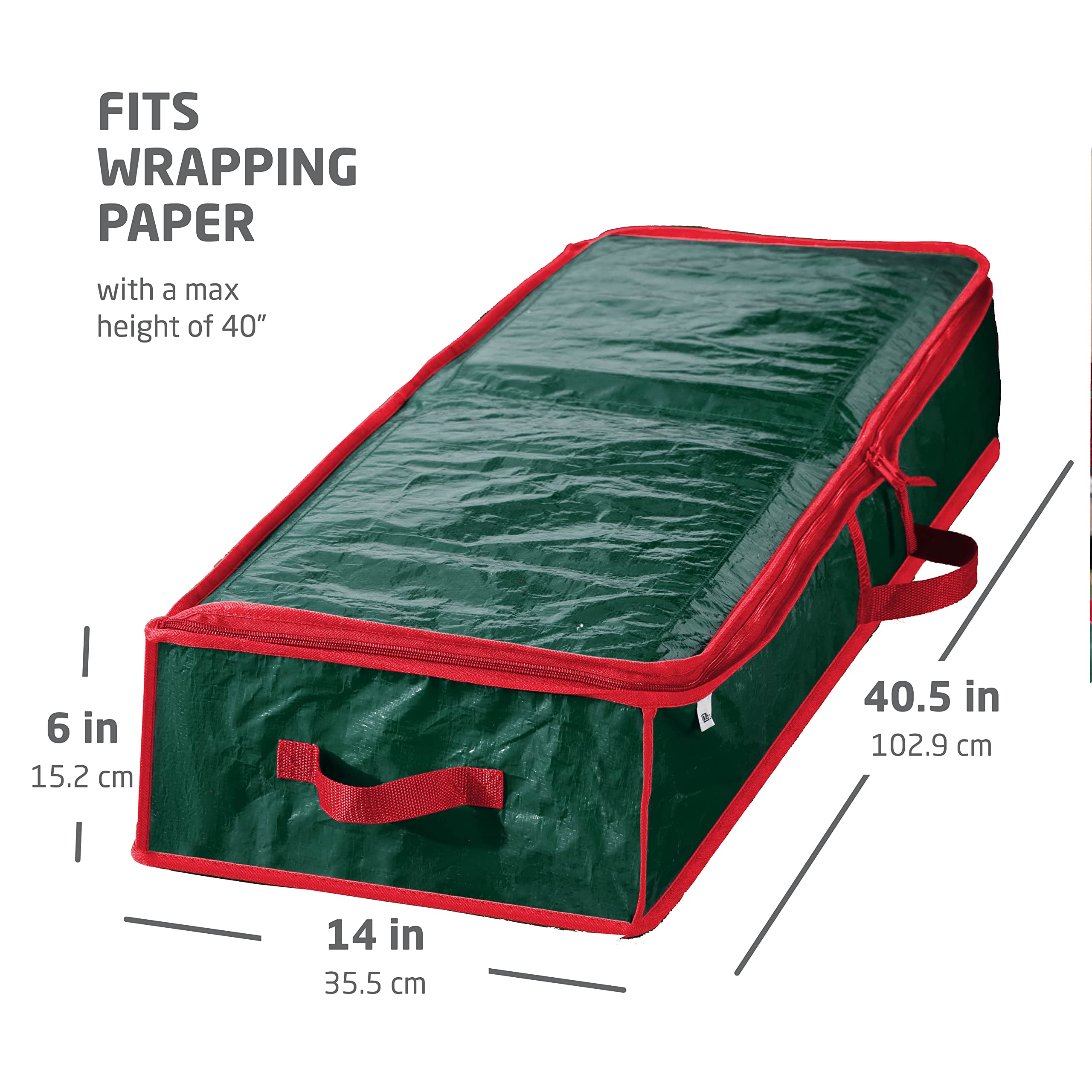 ZOBER Wrapping Paper Storage Containers - 40 Inch Gift Wrapping Organizer Storage W/Interior Pockets - Fits 24 Standard Rolls of Wrapping Paper, Bows, and Ribbons