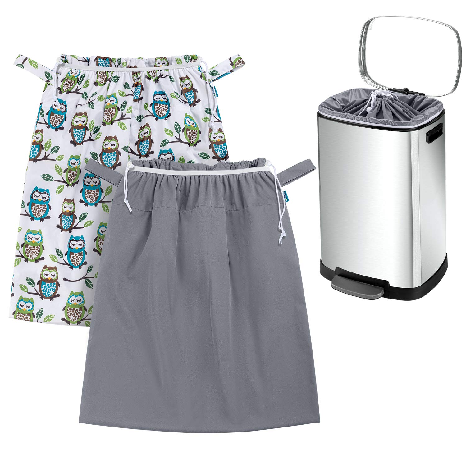 Teamoy 2 Pack Pail Liner for Cloth Diapers, Reusable Diaper Pail Bag with Elastic Band and Drawstring, Fits for 13.2 Gallon Trash Can and Diaper Pails, Gray Arrow + Black Arrow