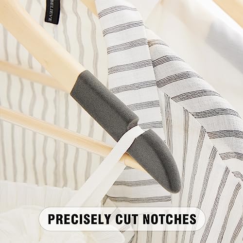 Solid Natural Wooden Coat Hangers, 20 Pack Heavy Duty Smooth Finish Suit Hangers with Non-Slip Pant Bar, Precisely Cut Notches & Chrome Swivel Hook for Closet, Wardrobe