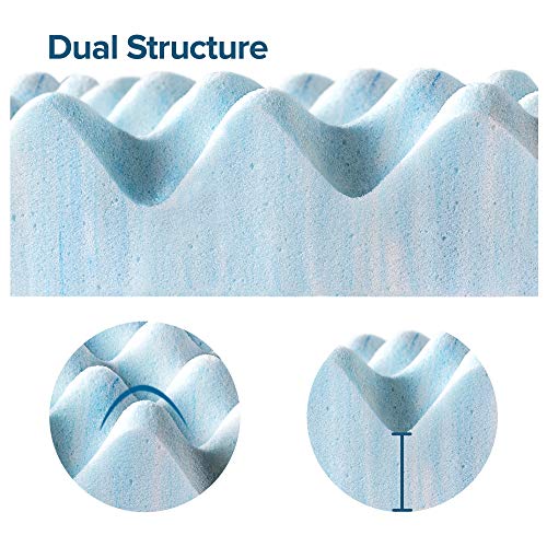 ZINUS 3 Inch Swirl Gel Cooling Memory Foam Mattress Topper, Cooling Airflow Design, CertiPUR-US Certified, Queen , Blue