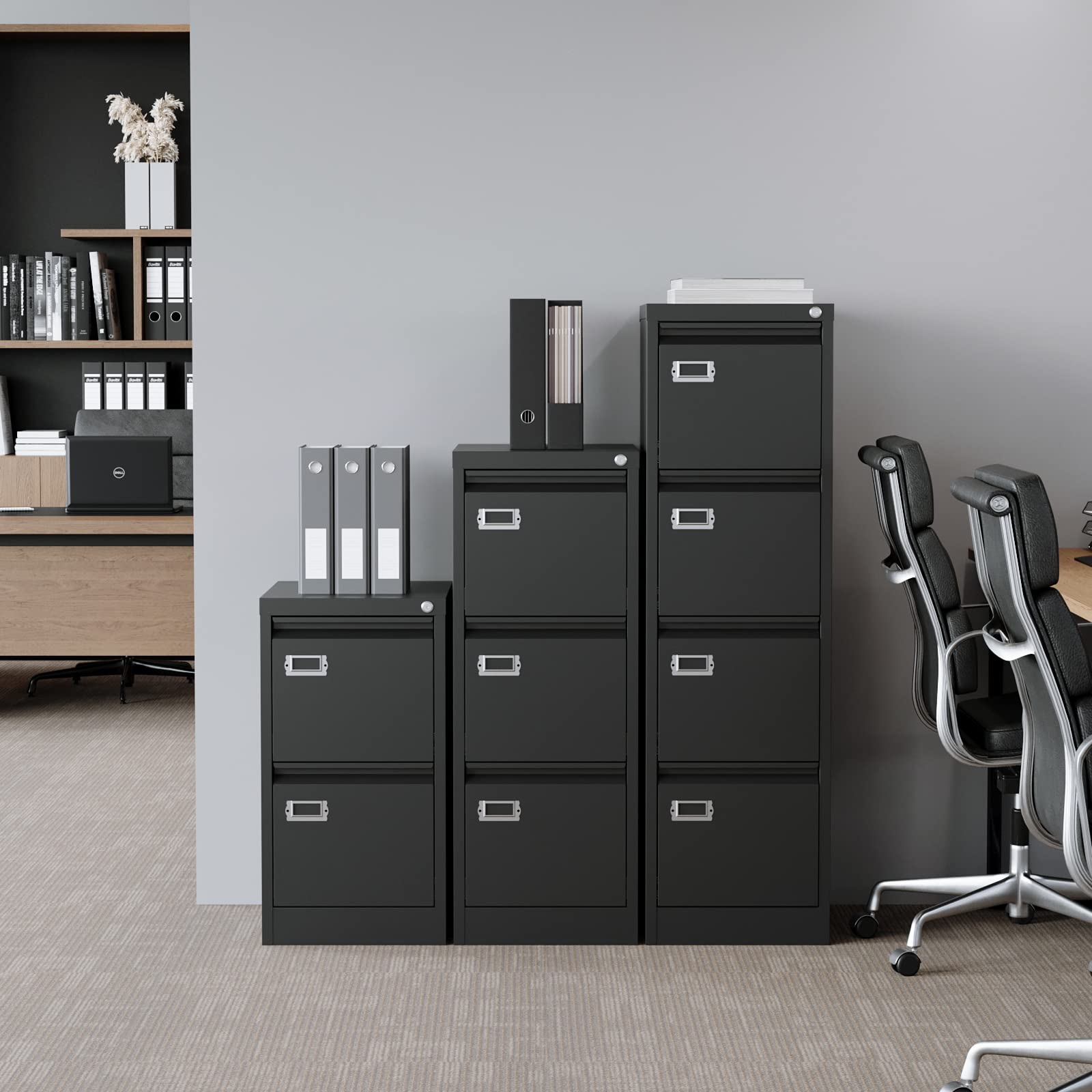 ZAOUS Metal Vertical File Storage Cabinet, 4 Drawer File Cabinet with Lock, 18" Deep Vertical Filing Cabinets for A4 Legal/Letter Size, Assembly Required (4 Drawer - Black)