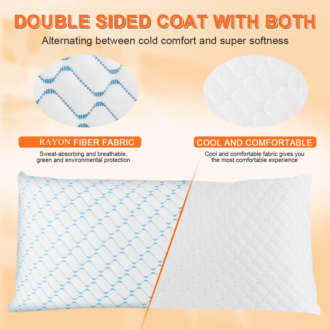 VAINOC Memory Foam Pillows Queen Size Set of 2, Adjustable Cooling Pillow for Side Back Stomach Sleepers with Washable Removable Cover