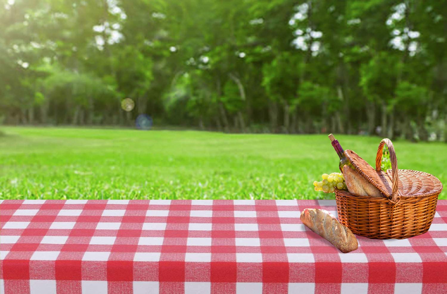 Waterproof Tablecloth Square, Red and White Checkered Plastic Table Cover, Vinyl with Flannel Backing for Dining Kitchen Picnic (54x54 inch)