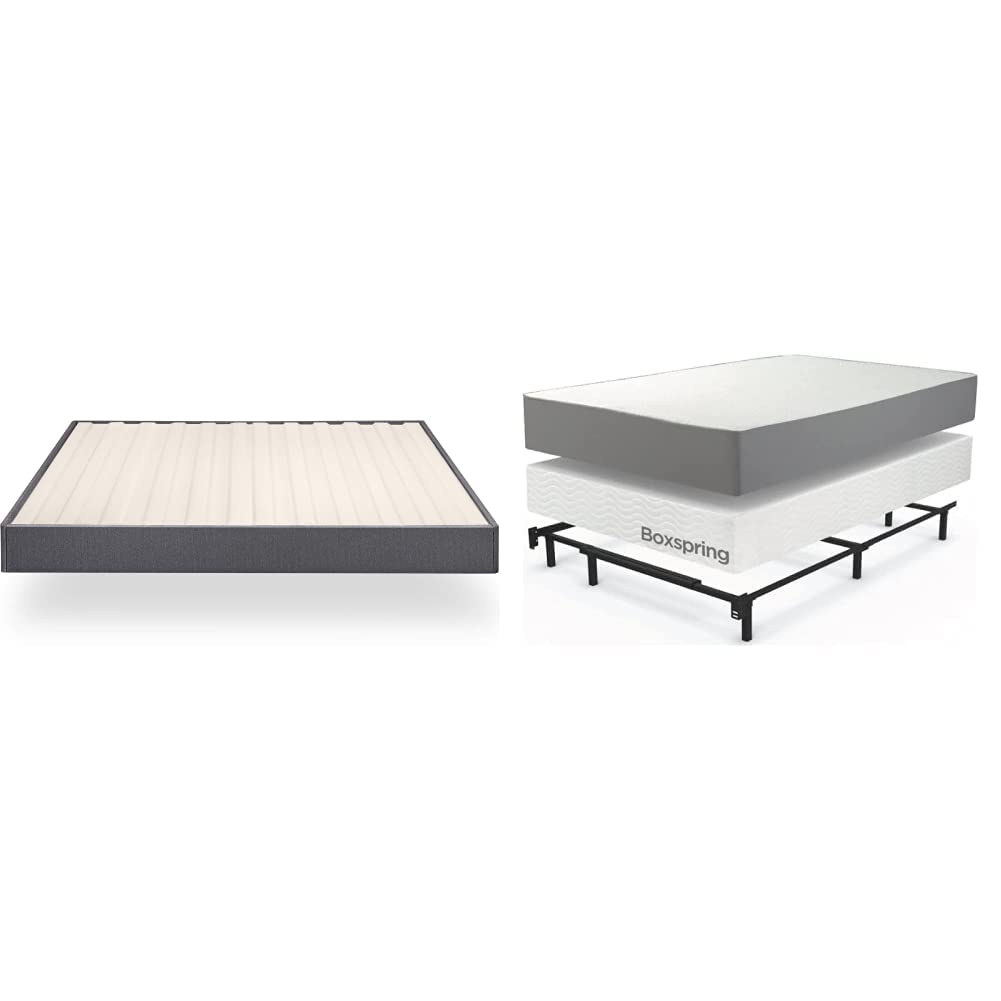 ZINUS Upholstered Metal Box Spring / 7.5 Inch Mattress Foundation / Easy Assembly / Fabric Paneled Design, King & Compack Metal Bed Frame / 7 Inch Support Bed Frame, Black, King