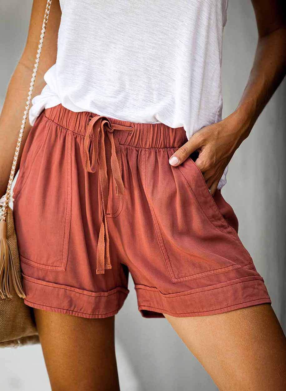 Wielsscca Womens Drawstring Shorts Summer Elastic Waist Casual Lightweight with Pockets Orange XL