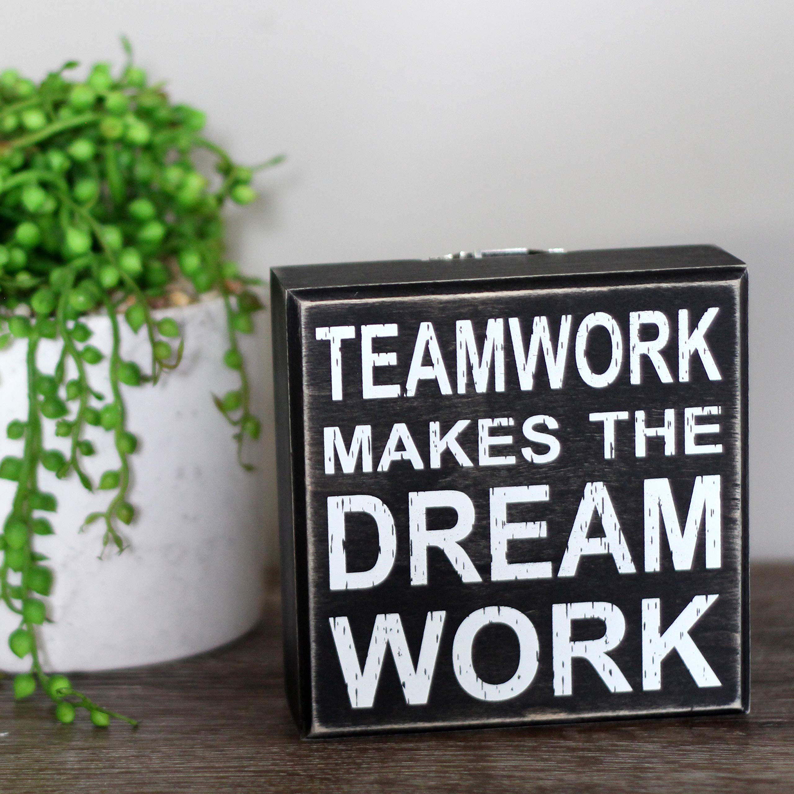 Teamwork Makes The Dream Work 5"x5" Cute Inspirational Wooden Box Sign with Sayings Unique Gift for Home Or Office