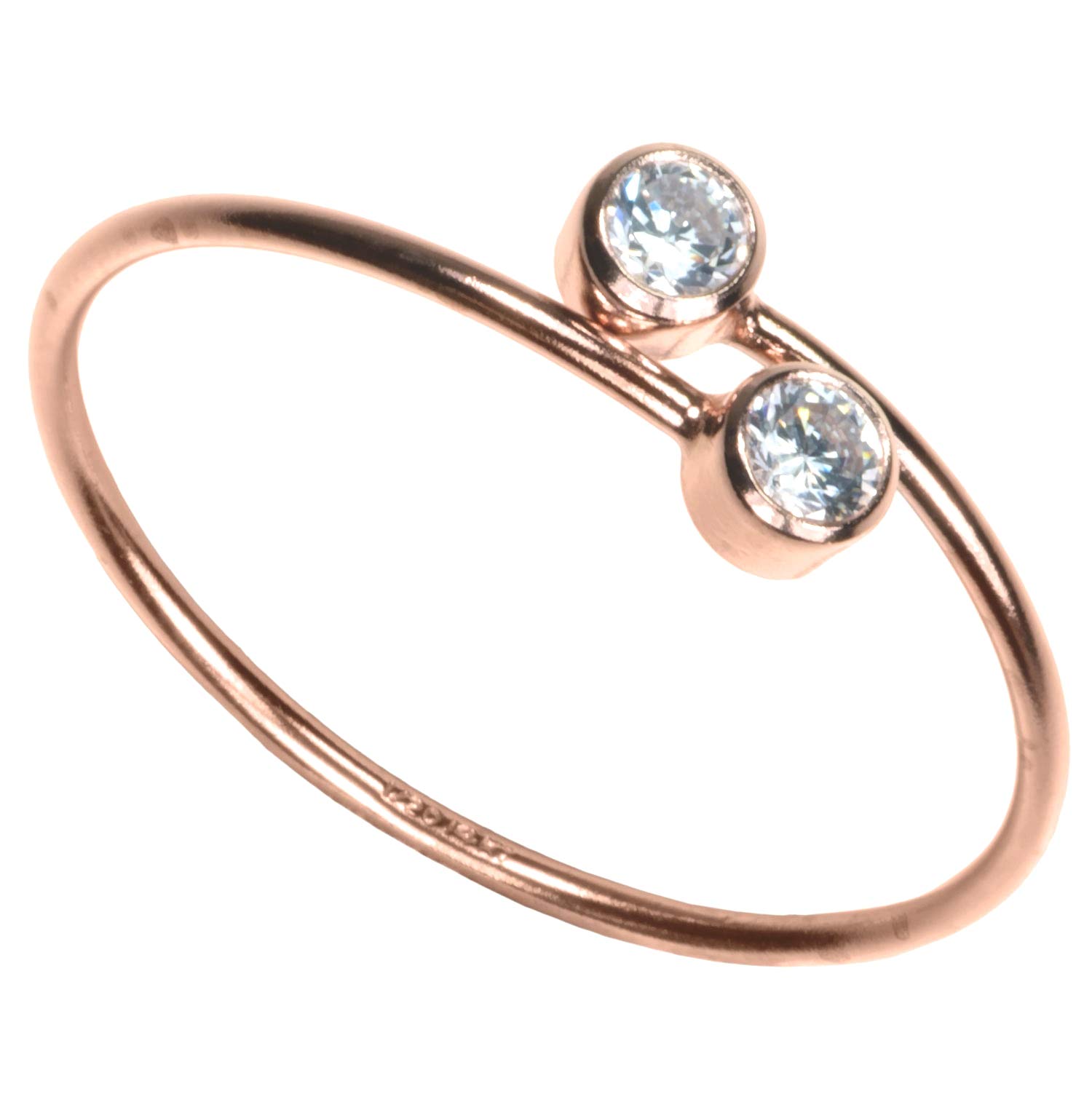 uGems 14K Gold Filled 2-CZ White Adjustable Ring Size 8