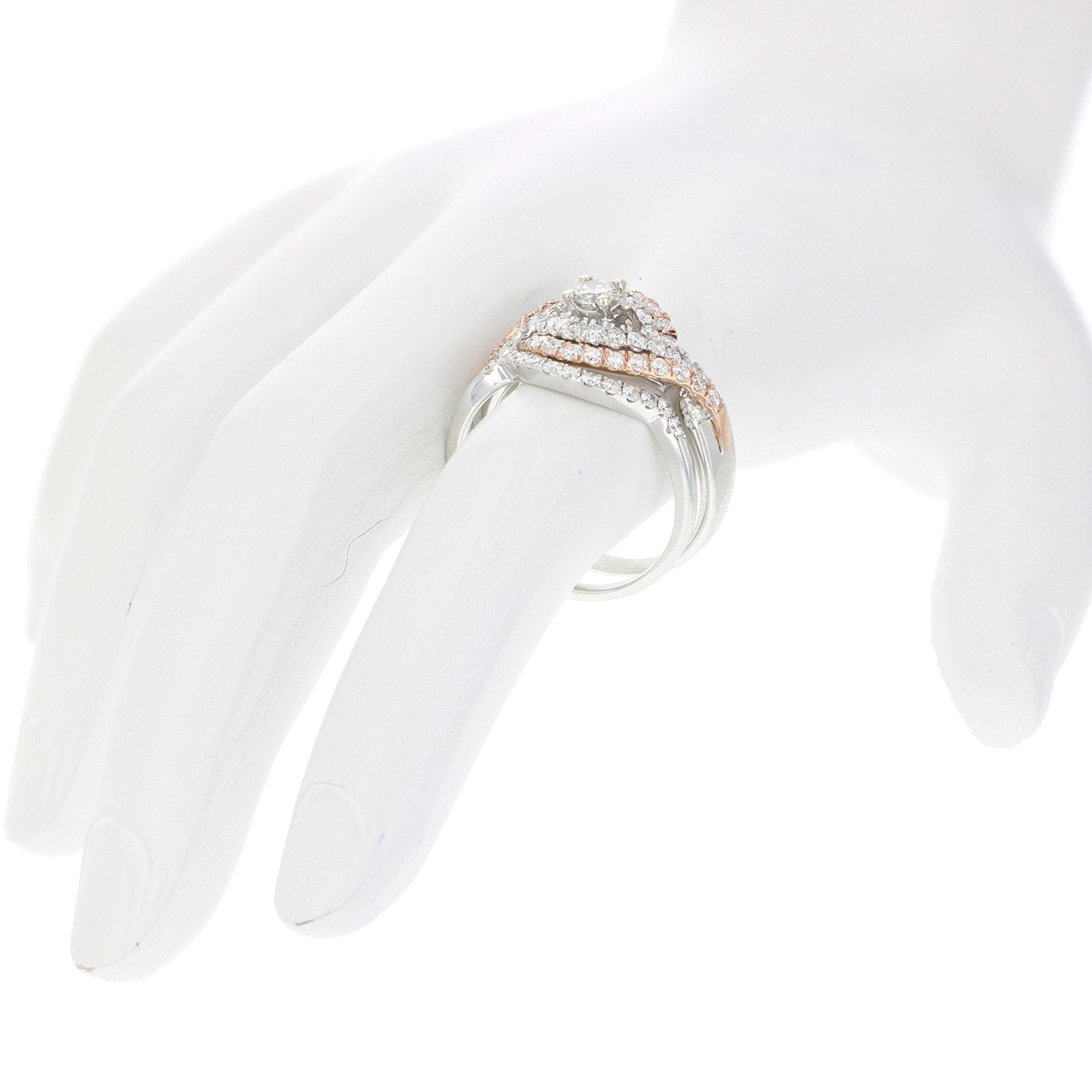 VIR JEWELS 1 cttw Diamond Wedding Engagement Ring Set 14K Pink Gold Curve Bridal Size 7