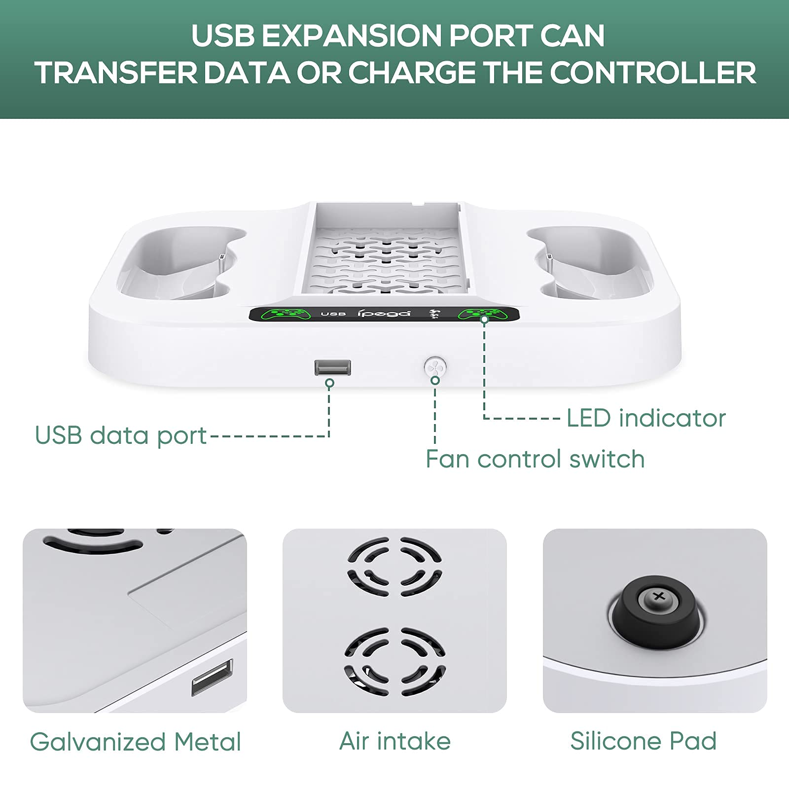 Upgraded Cooling Stand for Xbox Series S Console with Dual Cooling Fan 3 Speed Adjustable, Dual Controller Charger with LED Indicator and Extra Two 1400mAh Rechargeable Battery(Not for Xbox One S/X)