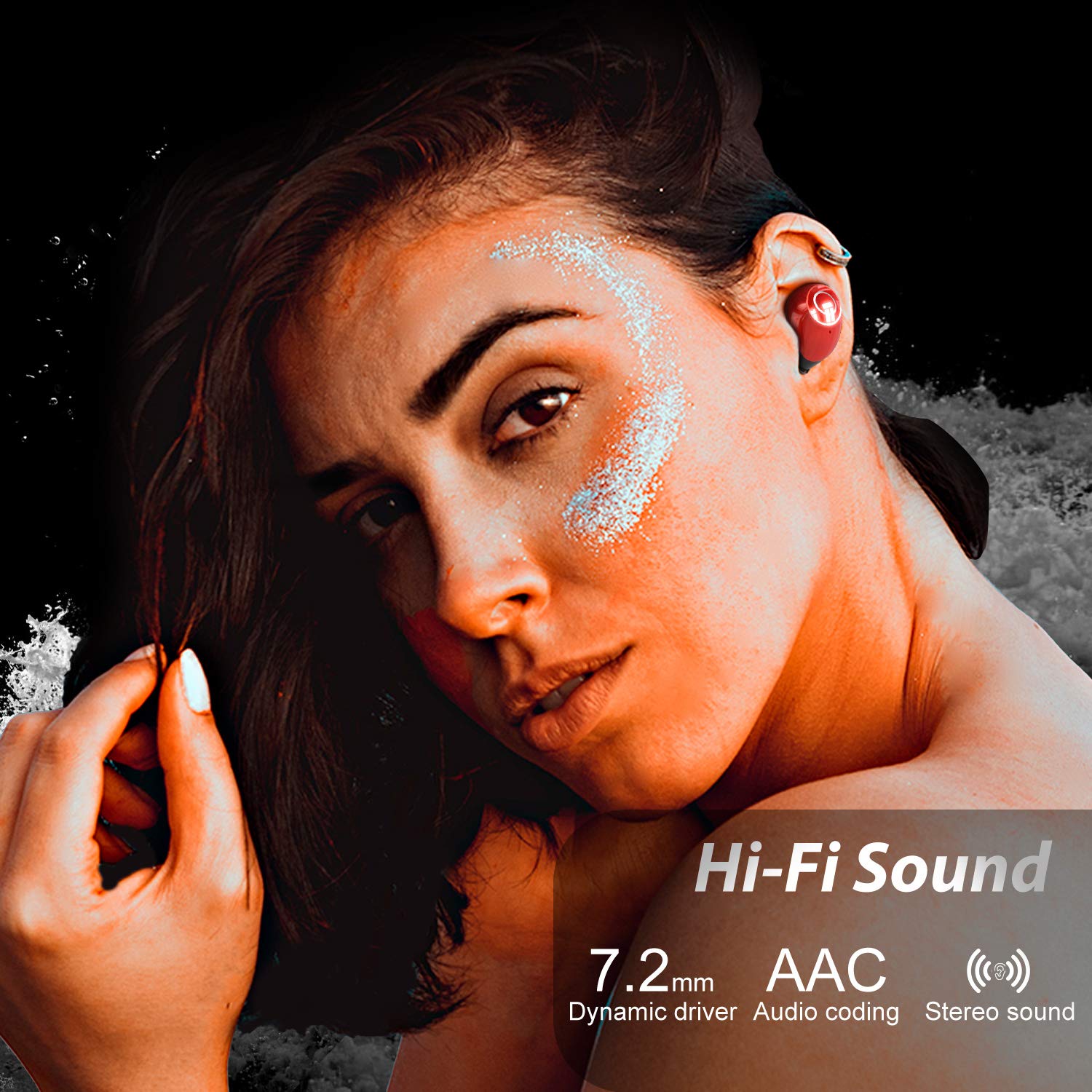 Wireless Earbuds, Torteco T08 Stylish Bluetooth 5.0 Headphones, in-Ear Stereo Wireless Earbuds with Touch Control & One-Step Pairing, IPX6 Water Proof for Running, Sports, Working, Red