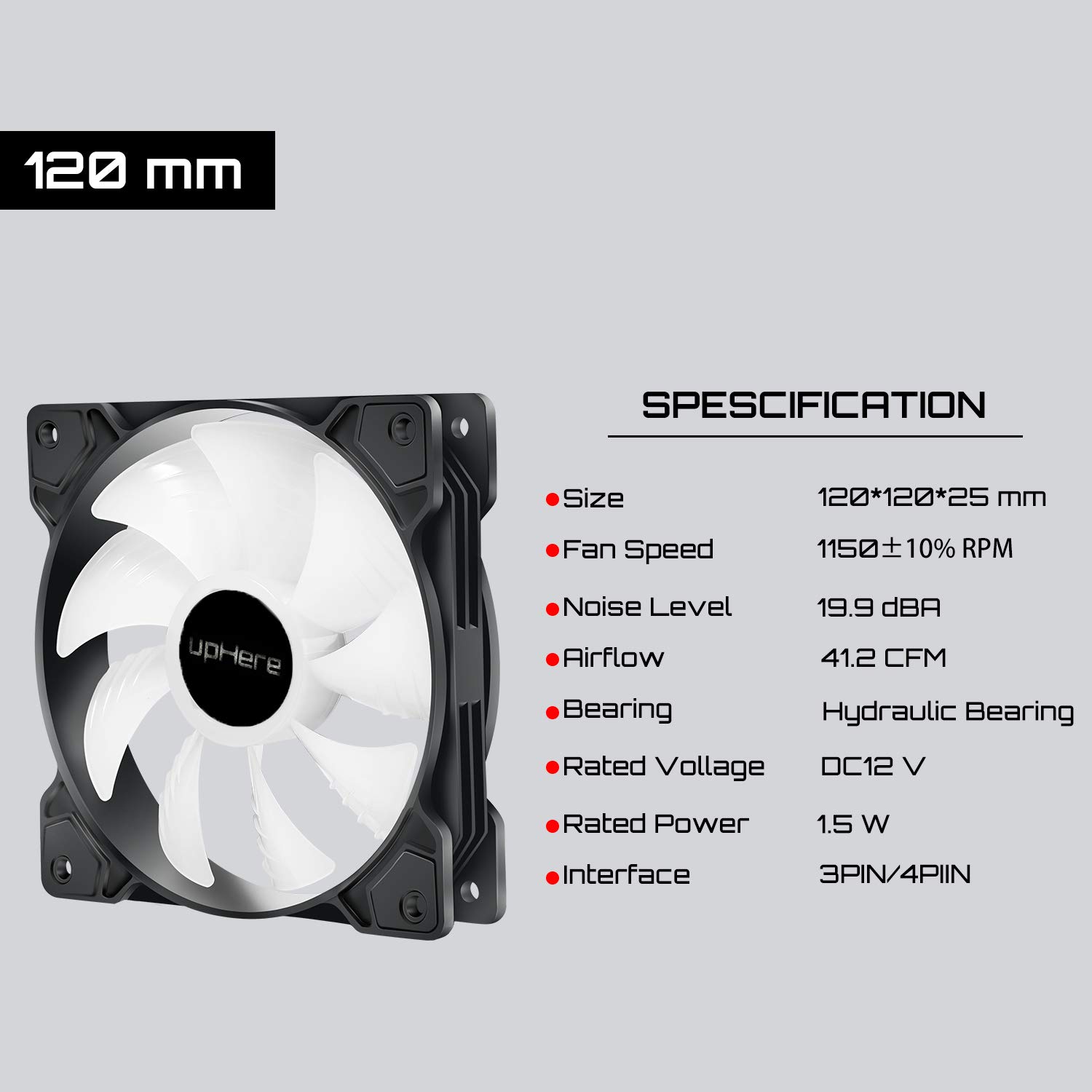 upHere 120mm 3-Pin High Airflow Long Life Red LED Case Fan for PC Cases, CPU Coolers, and Radiators 3-Pack,SR12-RD3-3-US