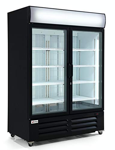 Vortex Refrigeration Commercial Grade Merchandiser Freezer with 2 Fog Resistant Glass Door, 45 Cubic Feet, Black