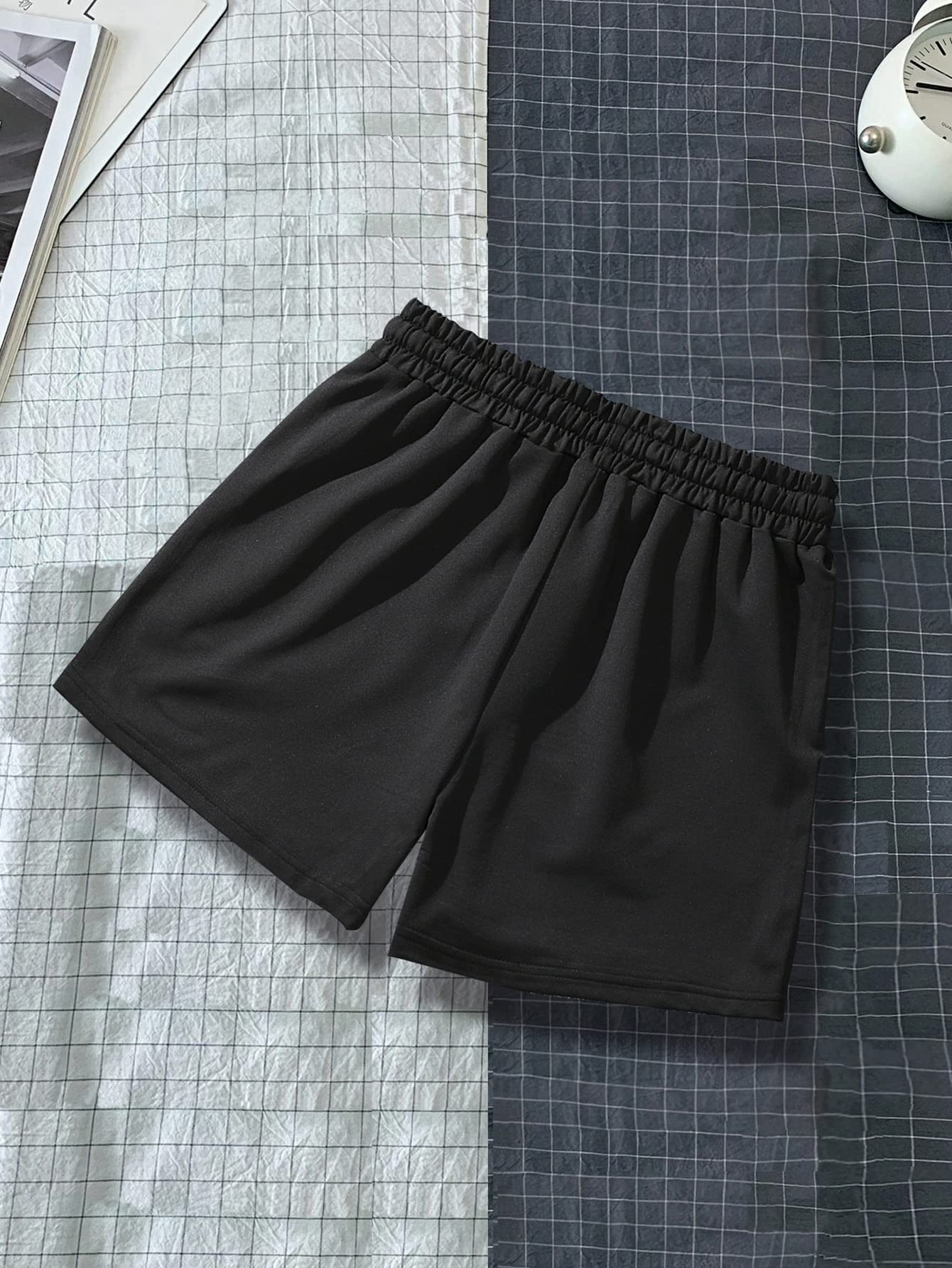 SOLY HUX Men's Cartoon Print Drawstring High Waisted Sweat Shorts Casual Summer Track Shorts with Pocket Black L