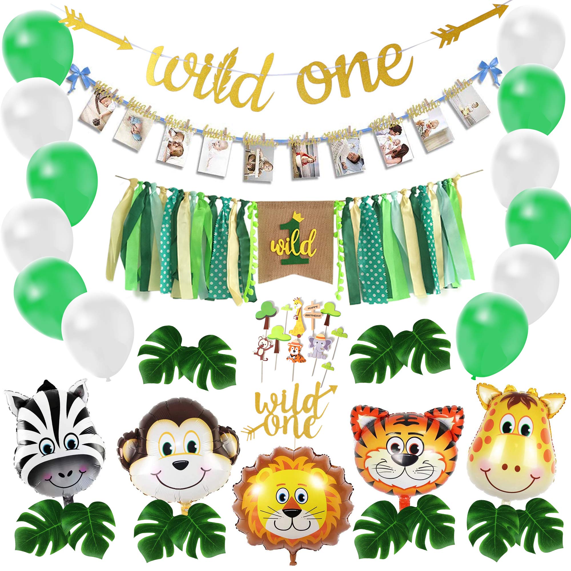 Wild One Birthday Decoration, Safari Baby First Bday Decor Kit, Jungle 1st Bday Party Balloon Set