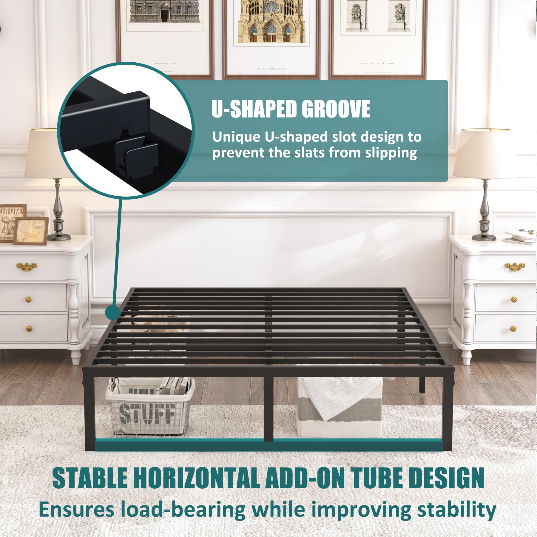Yitong Angel Full Size Bed Frame, 14 Inch Heavy Duty Support 3500 lbs Metal Platform, No Box Spring Needed/Noise Free/Non-Slip/Steel Slat Support/Easy Assembly
