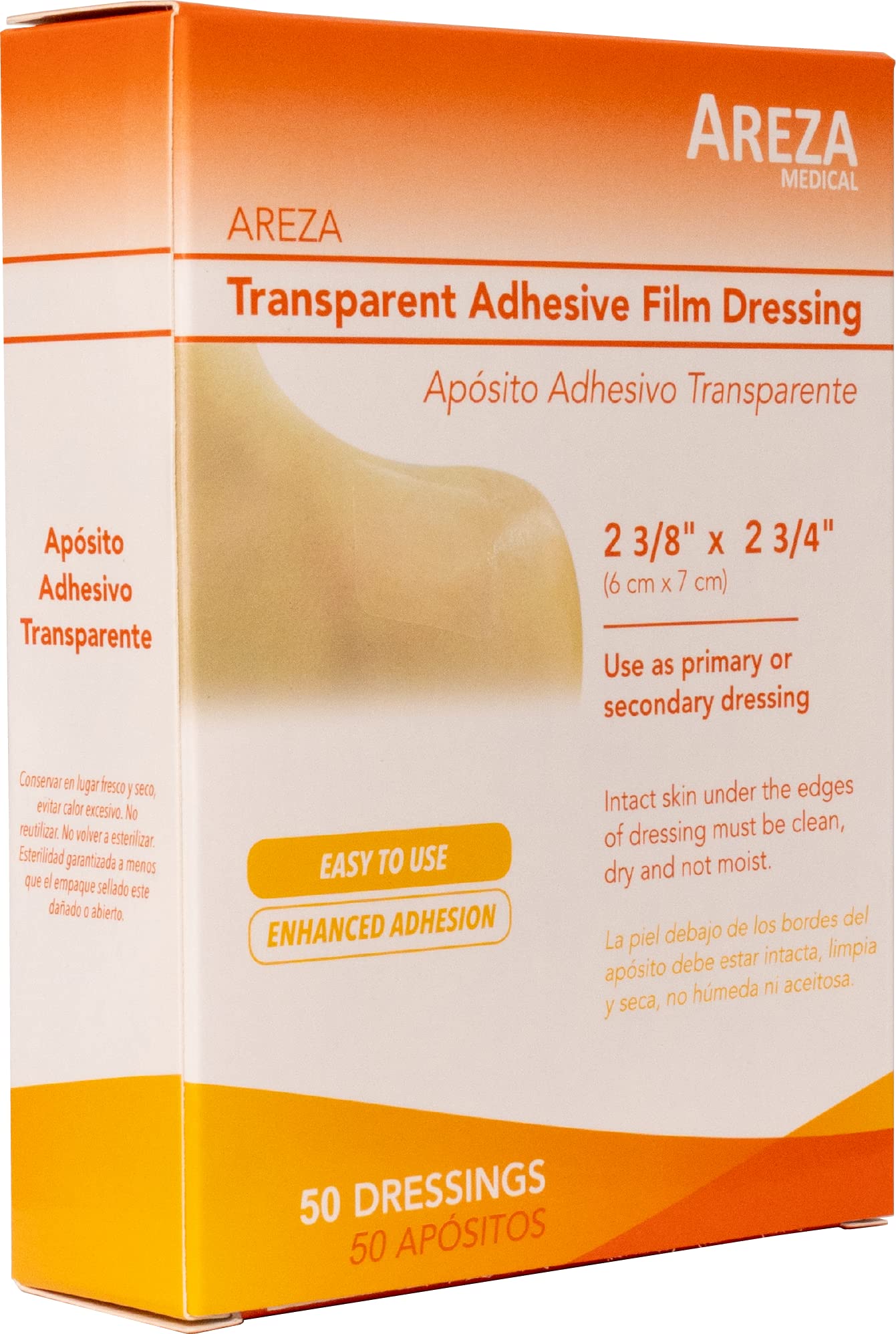 Transparent Adhesive Film Dressing 2" 3/8" X 4" 3/4" (6 cm X 7 cm) 50 Per Box (Waterproof) Upgraded Design; by Areza Medical