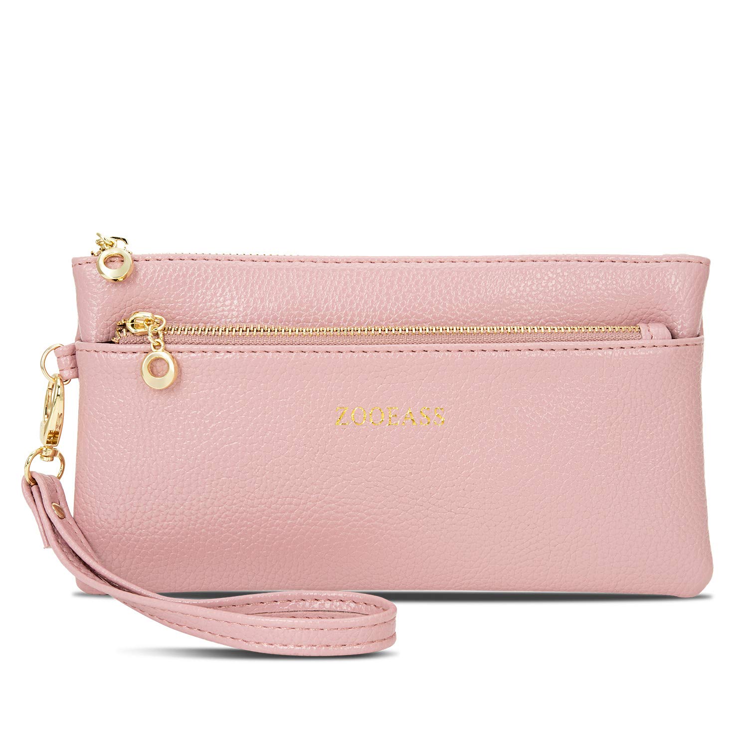 ZOOEASS Women Vegan Leather Wristlets Bag, Clutch Organizer Wallets Purses for iPhone(Pink Long)
