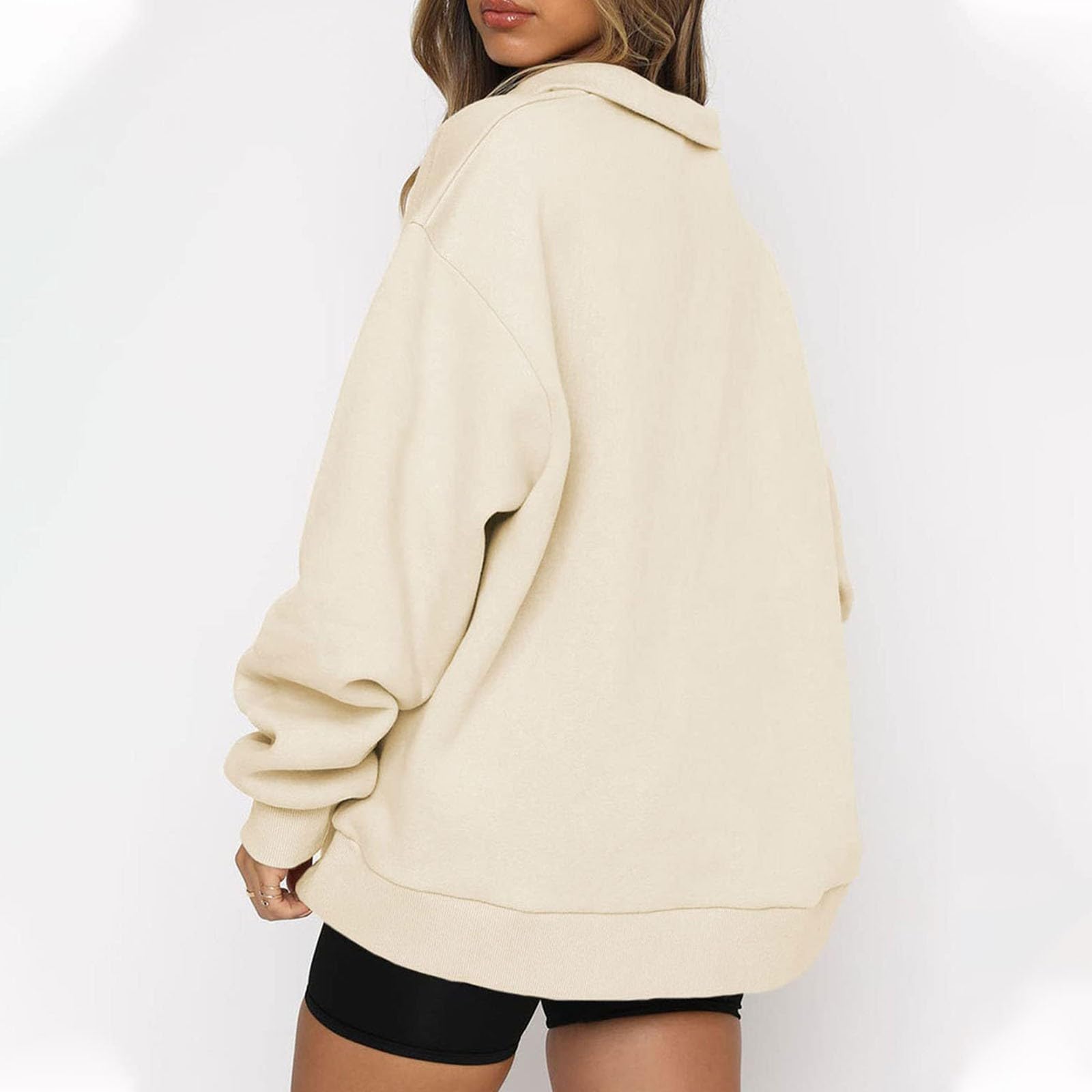 Somacperiy Women Half Zip Oversized Sweatshirts Long Sleeve Drop Shoulder Fleece Workout Hoodies Pullover Y2K Clothes(Beige,Large)