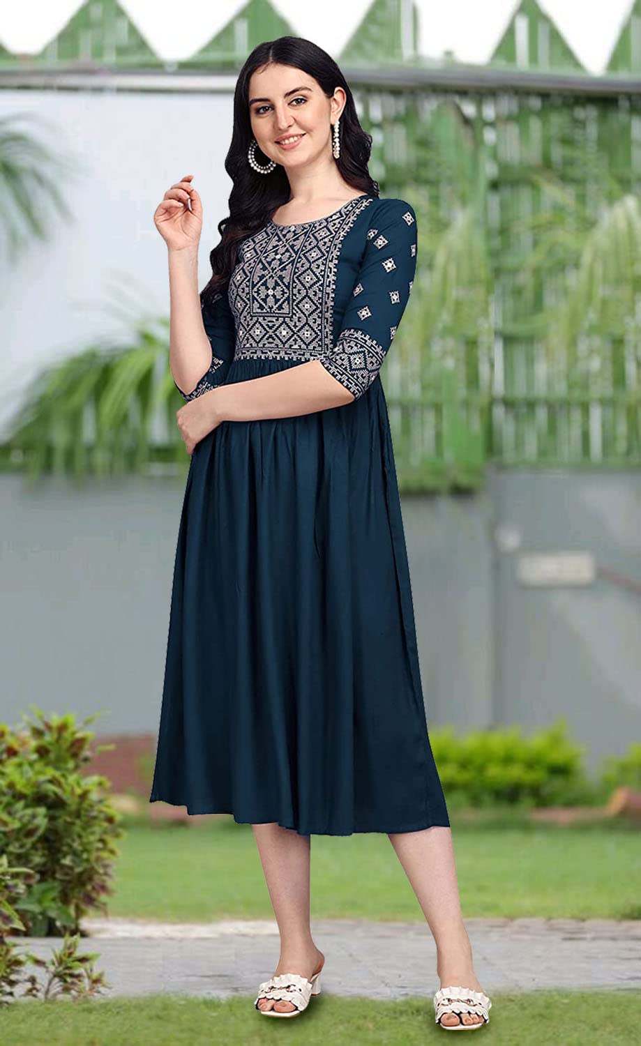 TRENDMALLS Women's Rayon Silk Neck Embroidrey Stitched pleated Kurta/Kurti For Women R17-L