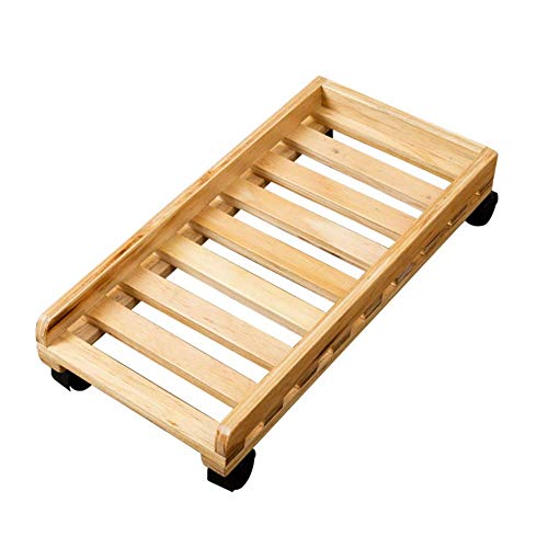 YGCBL Multifunction Portable Hand Trucks,Trolleywood Platform Dolly Transport Roller Wooden Movable Lightweight Computer Holder Moisture Proof with Brake Guardrail, 70Kg Capacity,Yellow,50X25X12Cm