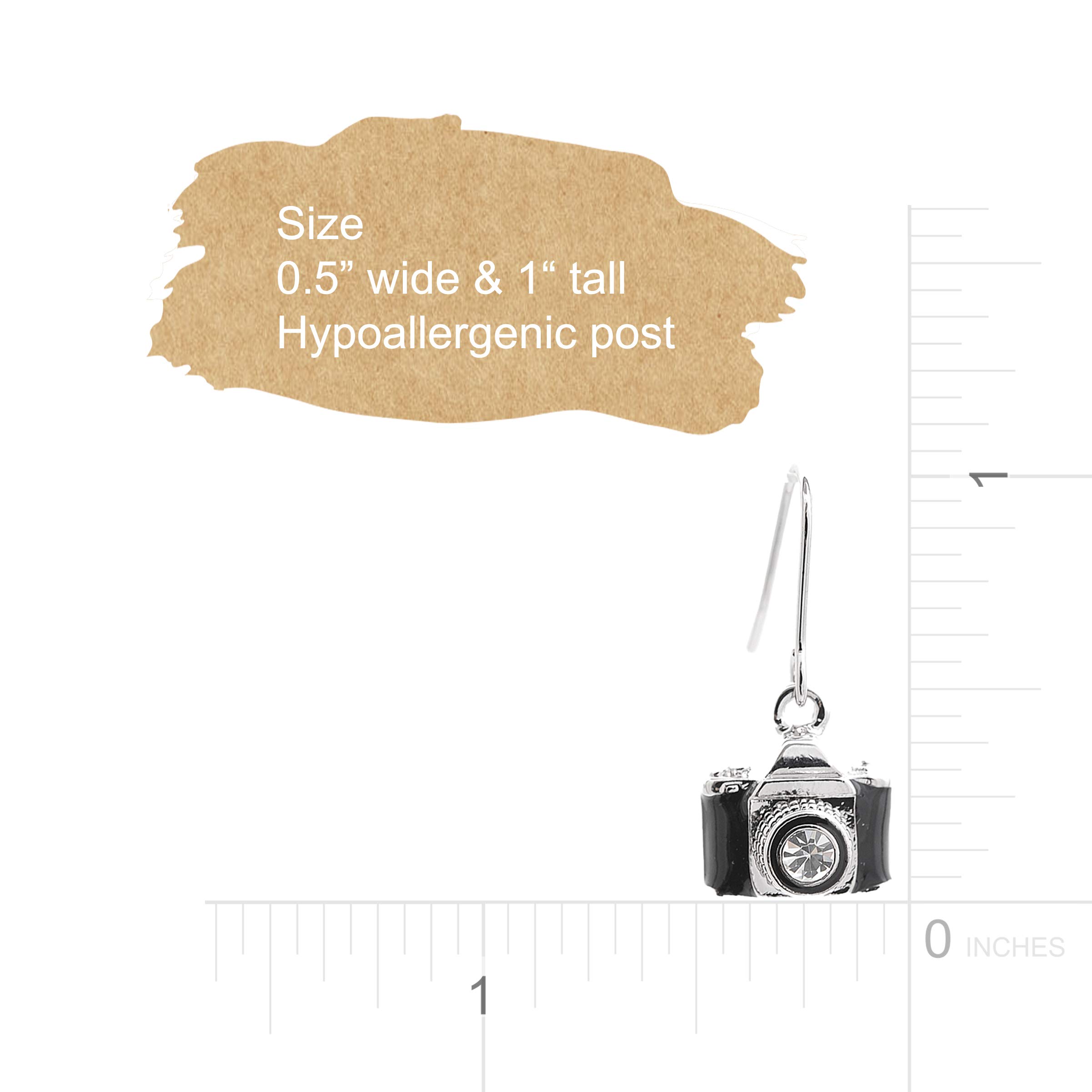 Spinningdaisy Dangling Classic Film Camera Earrings (Black with Silver FBA)
