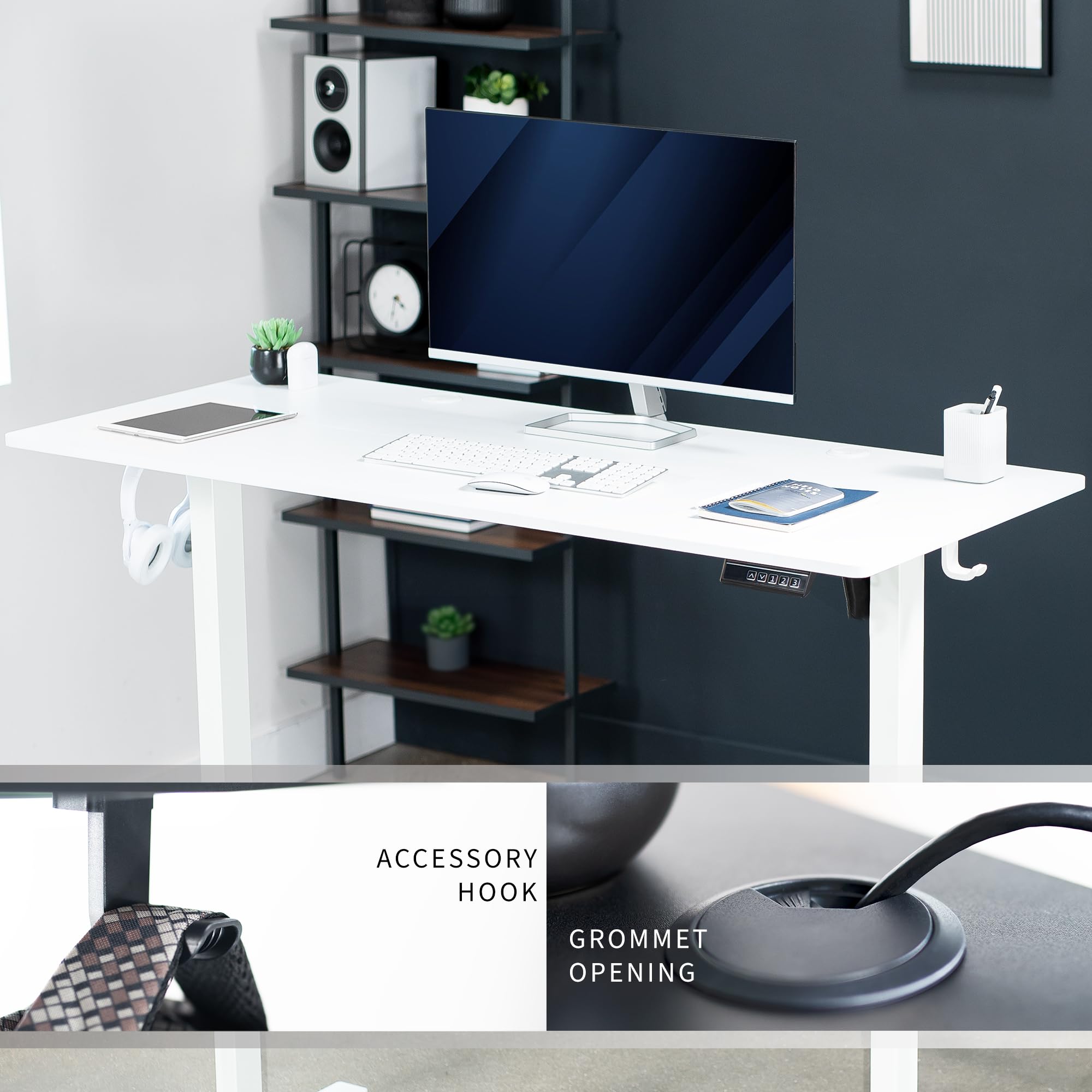 VIVO Electric 55 x 24 inch Stand Up Desk, Complete Height Adjustable Standing Home & Office Workstation with Memory Controller, White Top, White Frame, DESK-E155TW