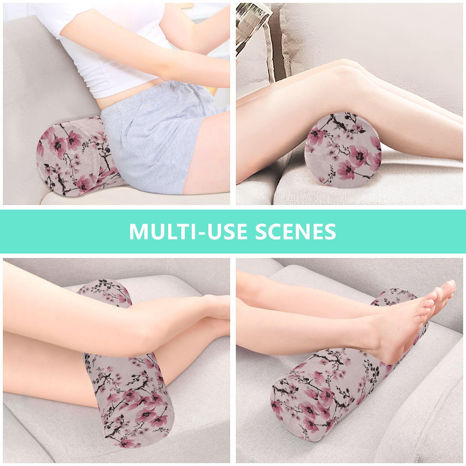 Vnurnrn Pink Cherry Neck Support Pillow Round Neck Roll Bolster Cylinder Pillow Cervical Pillows Arm Pillow for Leg Knee Back Head Support for Adults Bedroom Camp Work