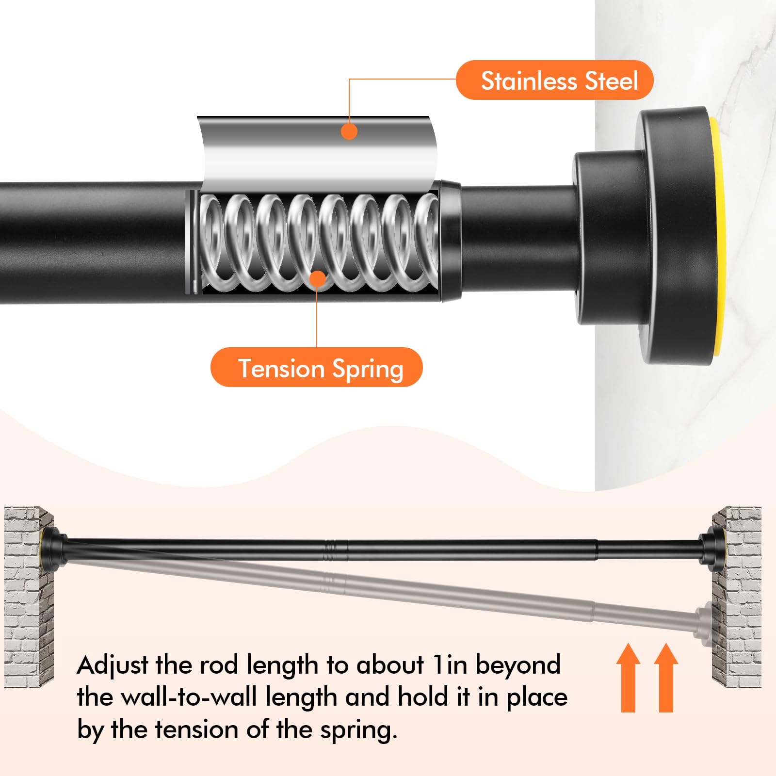 Shower Curtain Rod 31-80 in Adjustable Curtain Rod No Drilling Black Tension Shower Rod Stainless Steel for Bathroom Room Divider